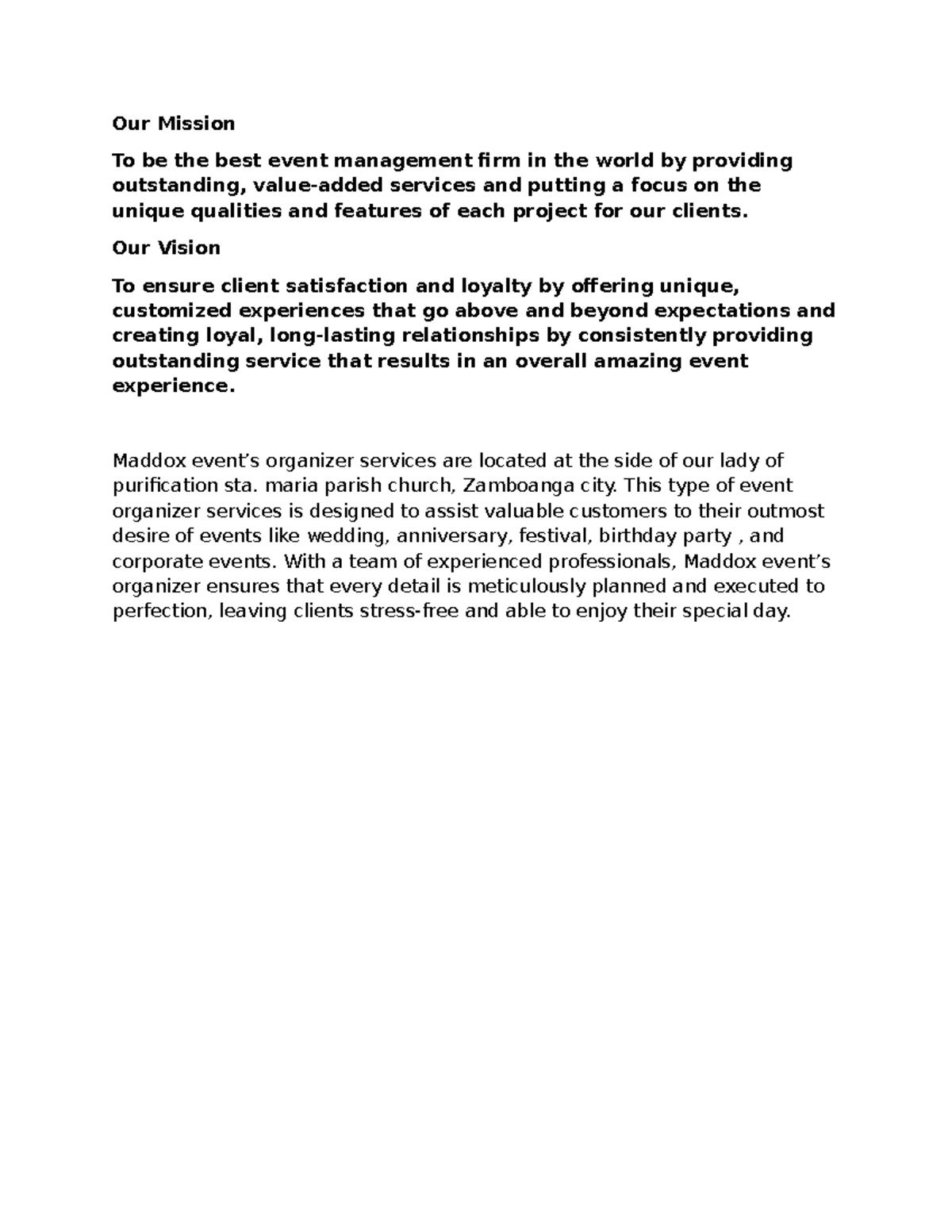 Our Mission - asfdasd - Our Mission To be the best event management ...