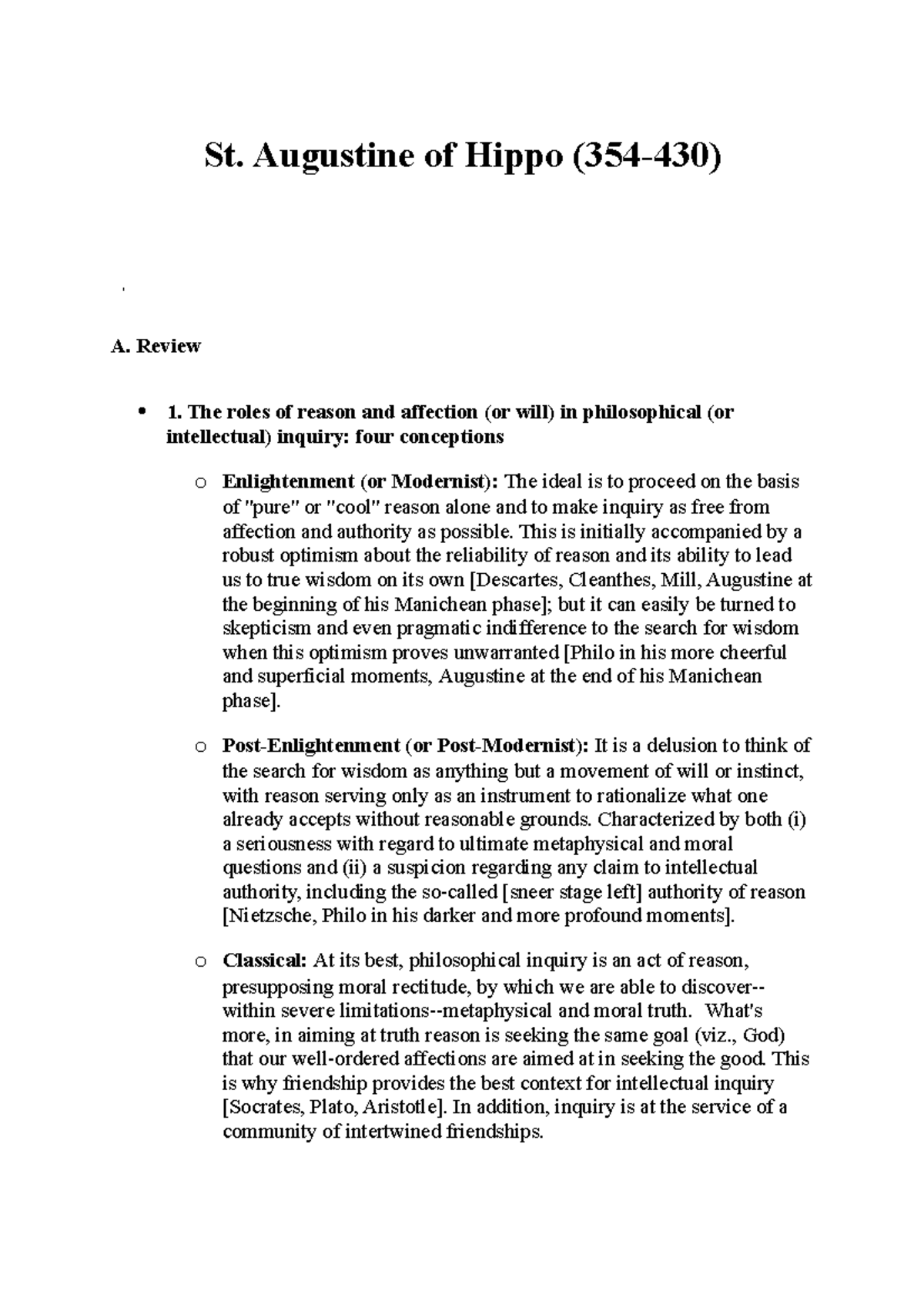 St. Augustine of Hippo - St. Augustine of Hippo (354-430) A. Review 1 ...