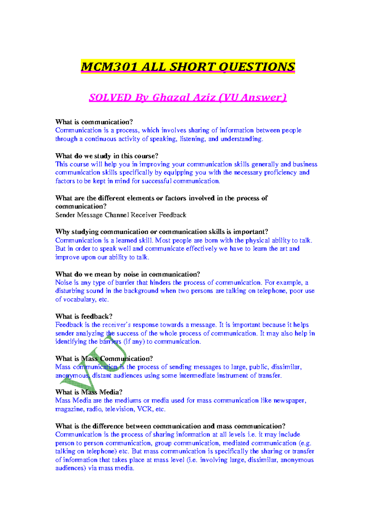 Mcm301 Short Notes Midterm And Questions Answer Mcm301 All Short