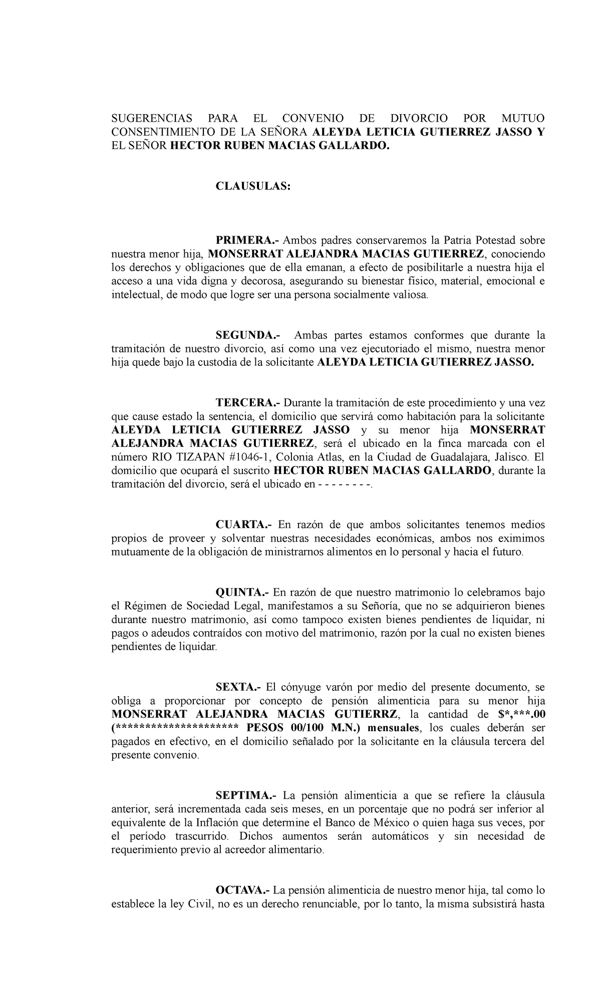 Convenio Divorcio Sugerencias Para El Convenio De Divorcio Por Mutuo