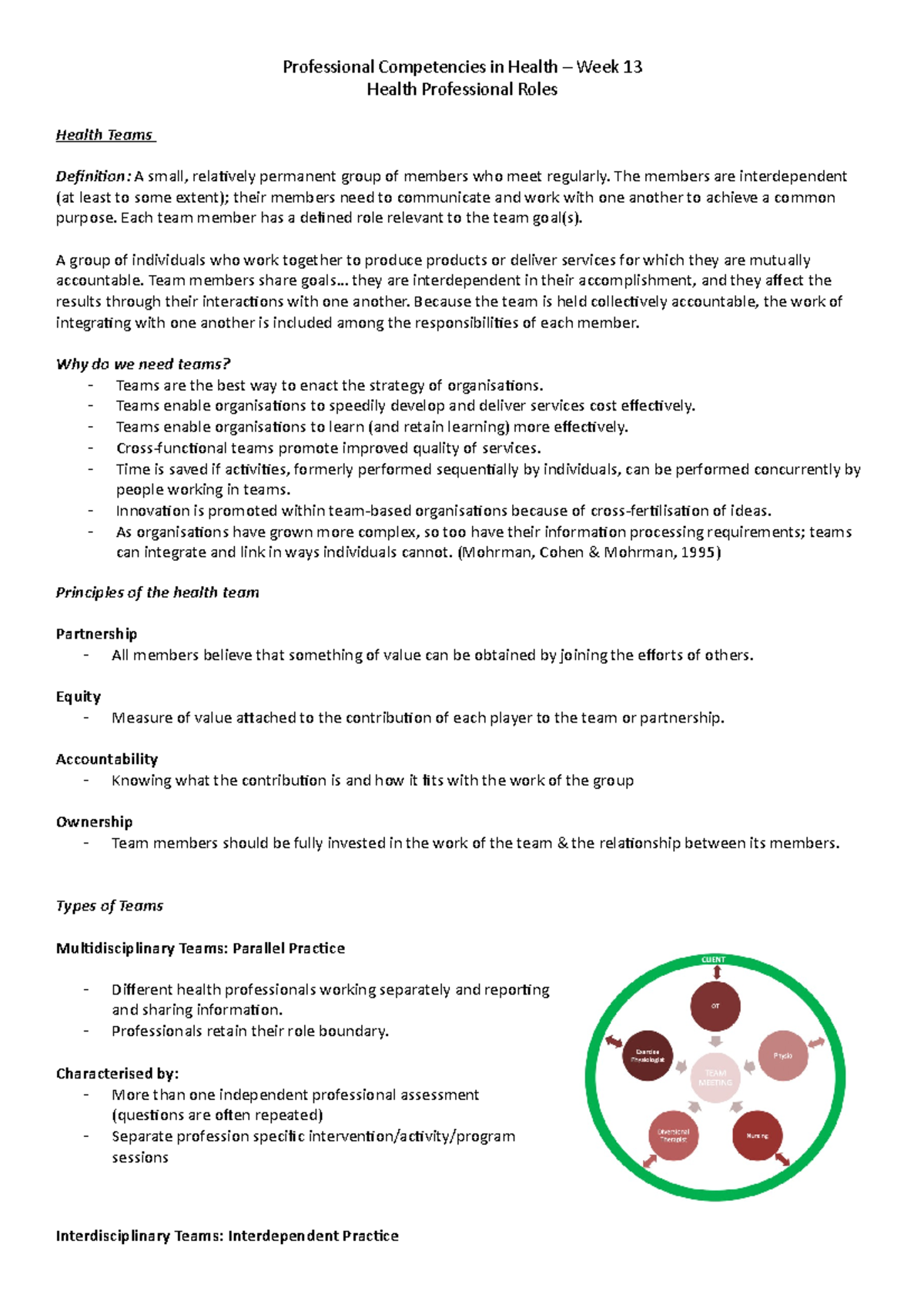 Health Professionals - Week 13 PCH - Health Professional Roles Health ...