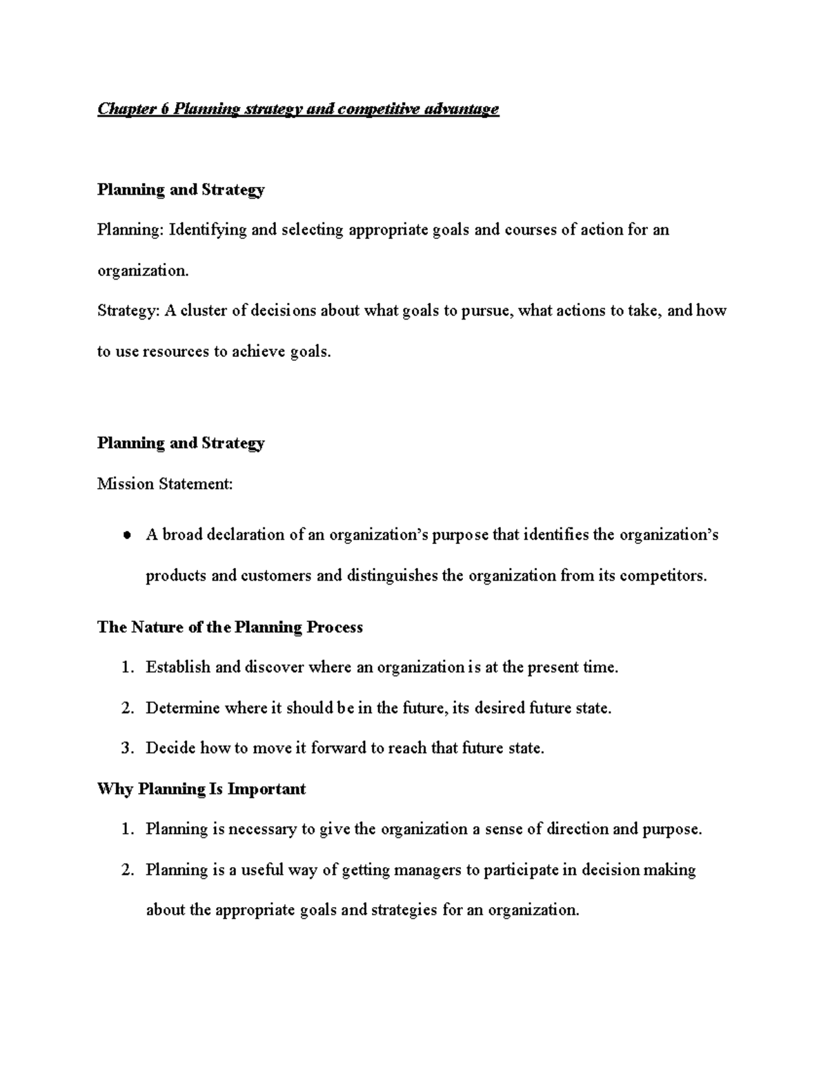 Chapter 6 Planning strategy and competitive advantage - Chapter 6 ...
