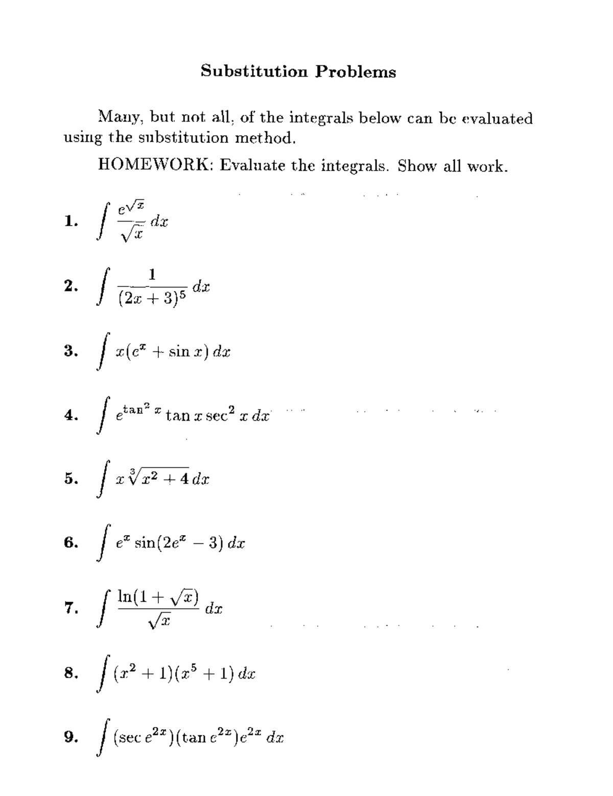 Substitution Integrals - Substitution Problems Many, but not all, of ...