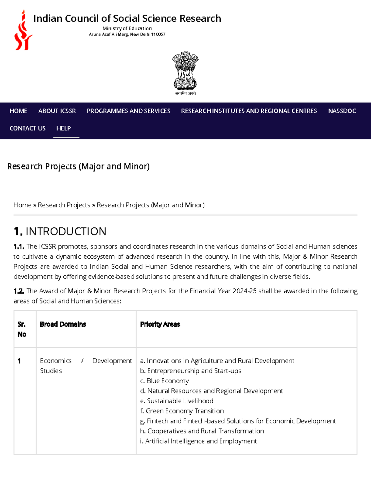 Research Projects (Major and Minor) Indian Council of Social Science ...