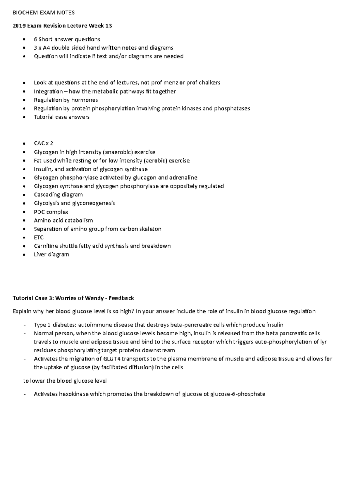Biochem EXAM Notes - BIOCHEM EXAM NOTES 2019 Exam Revision Lecture Week ...