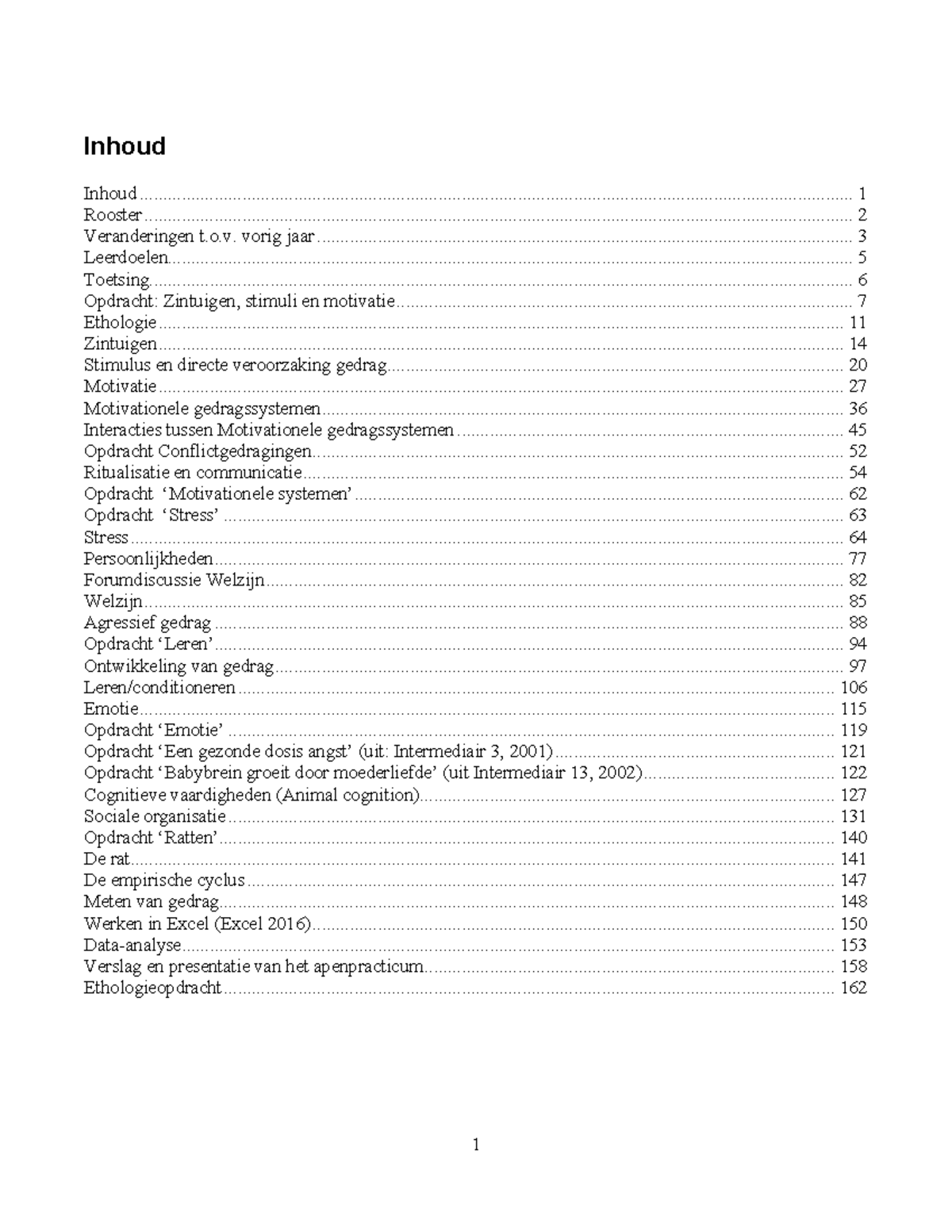 Reader - Inhoud Inhoud Inhoud Rooster Veranderingen t.o. vorig jaar ...