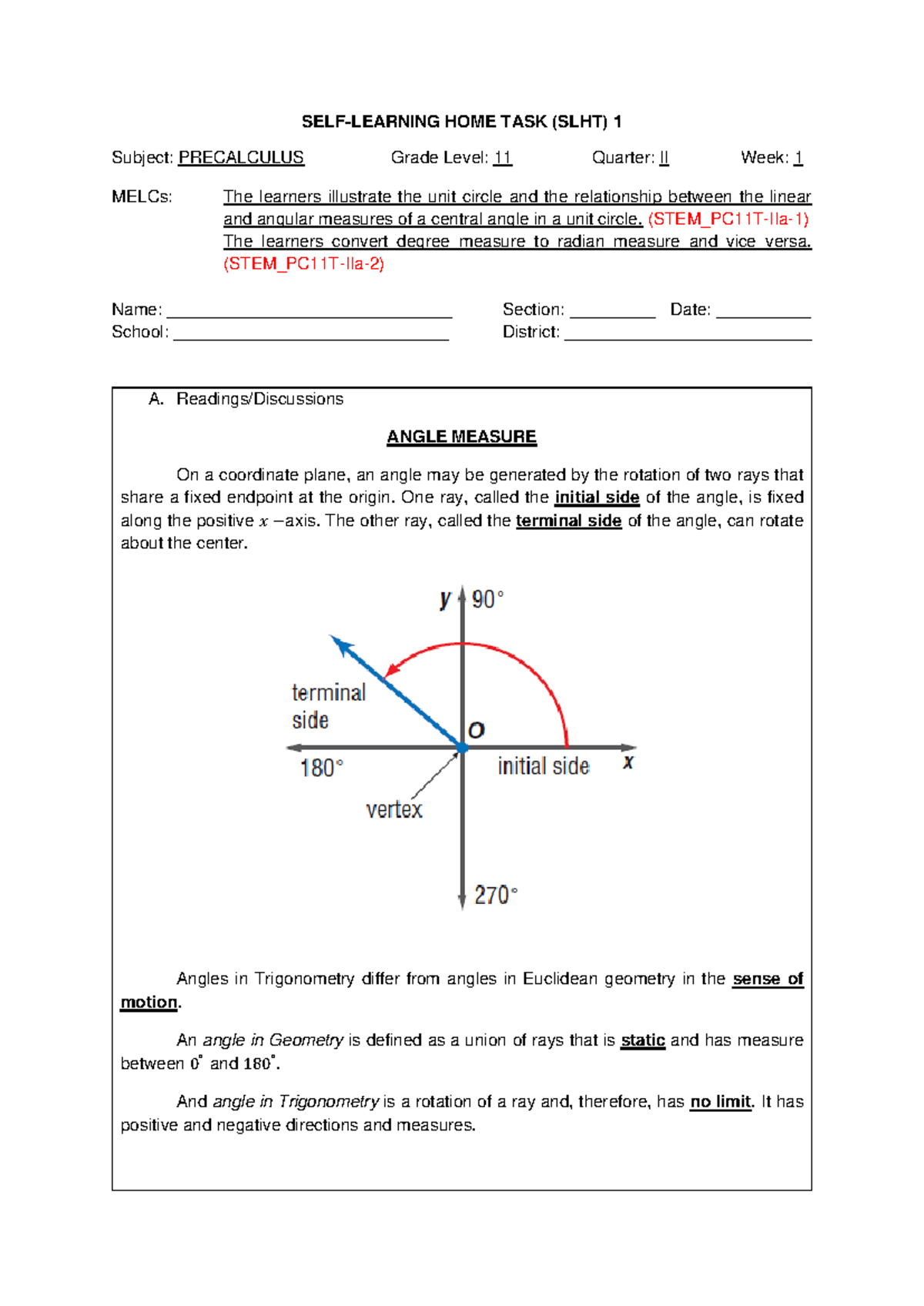 modules for mathematics - SELF-LEARNING HOME TASK (SLHT) 1 Subject ...