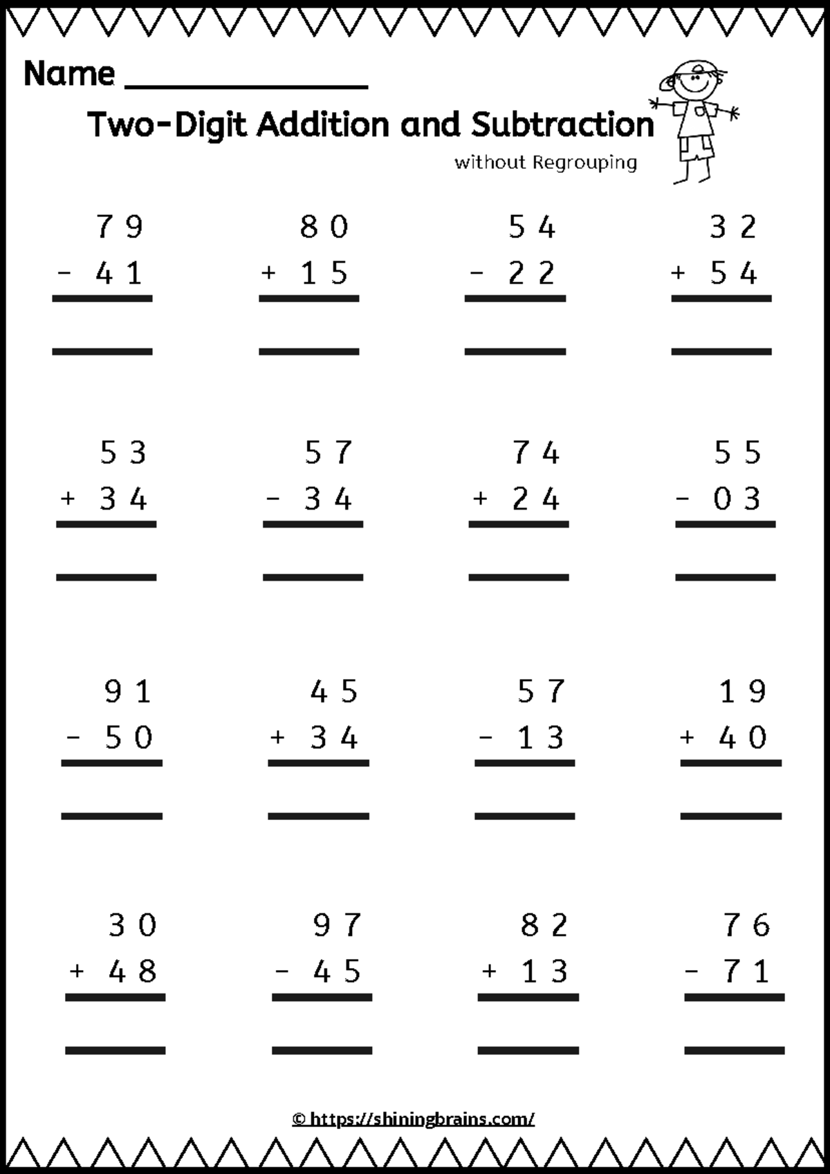 Two Digit Addition and Subtraction Practice 6 - Name ____________ Two ...