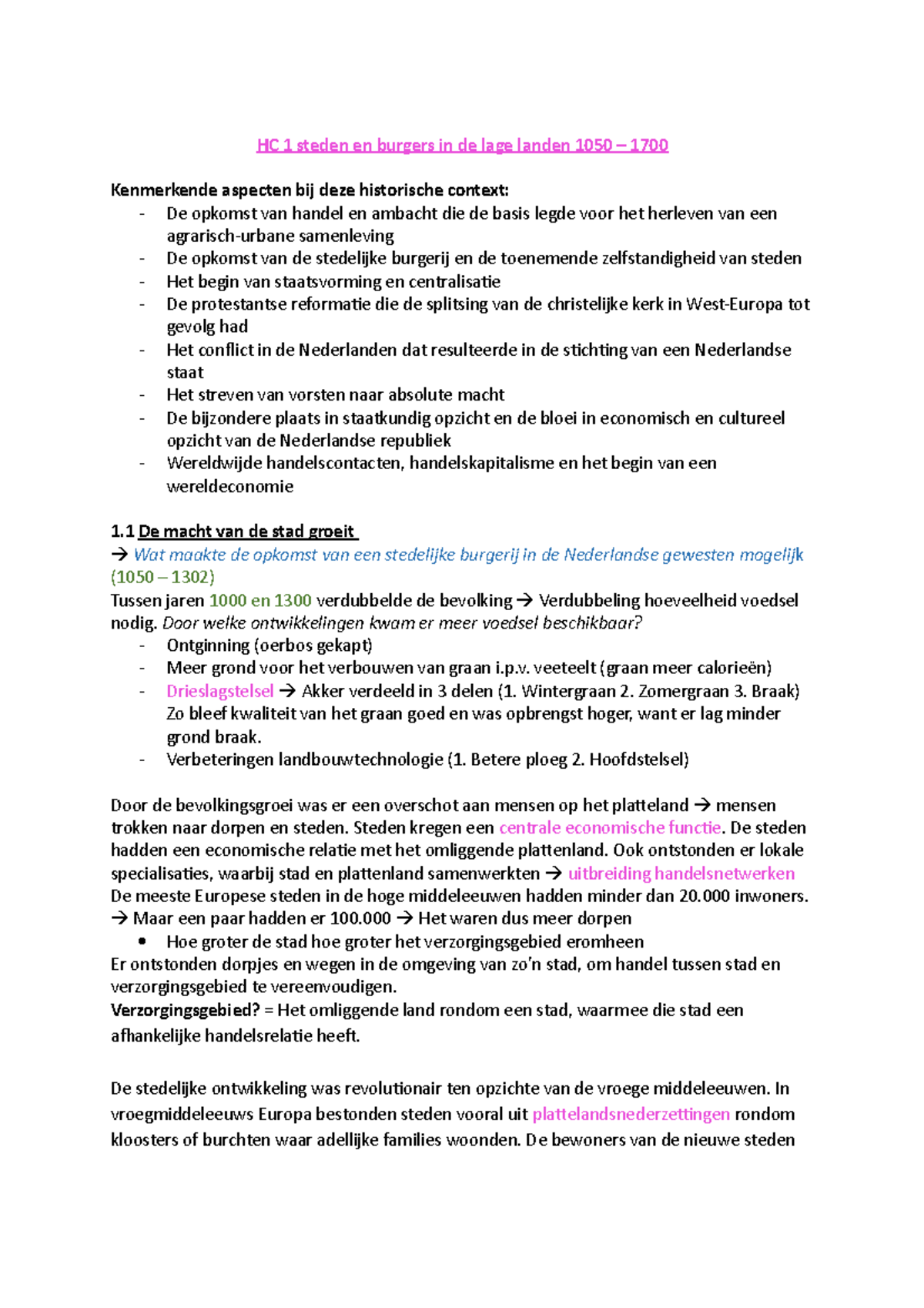 HC 1 steden en burgers in de lage landen 1050 – 1700 - HC 1 steden en burgers in de lage landen ...