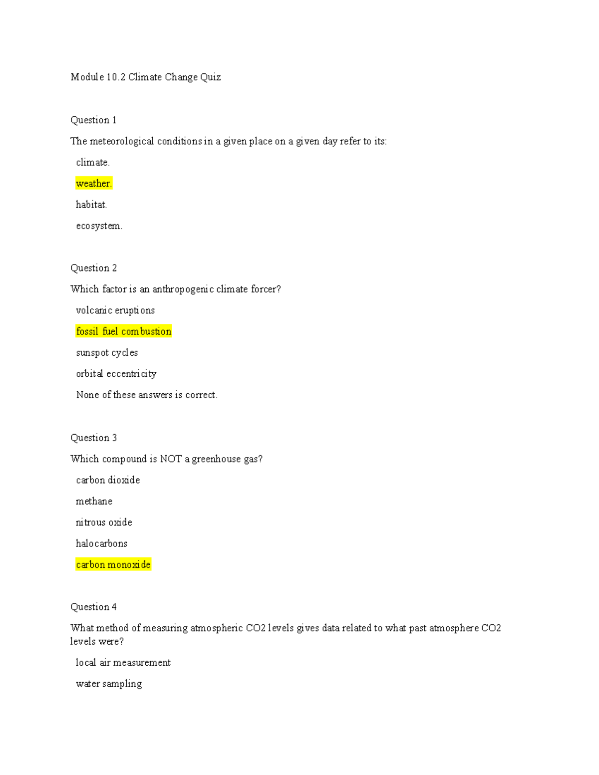 Module 10.2 Climate Change Quiz - Module 10 Climate Change Quiz ...