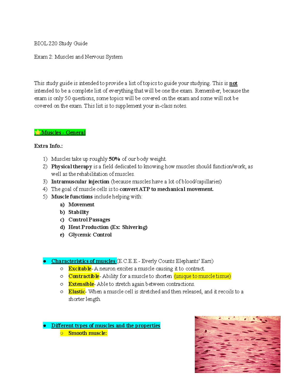 BIOL 220 Study Guide Exam 2 - This is not intended to be a complete ...