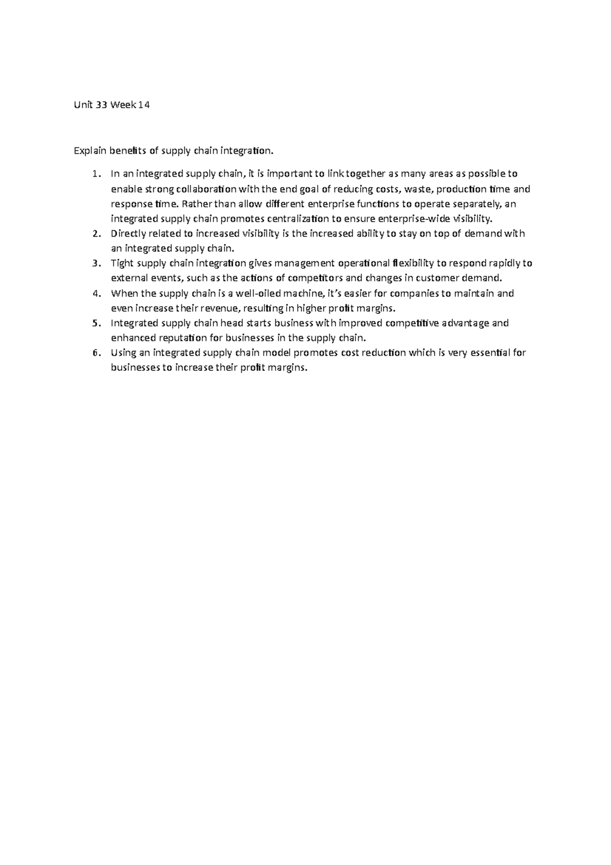 Week 14 Unit 33 Week 14 Unit 33 Week 14 Explain Benefits Of Supply