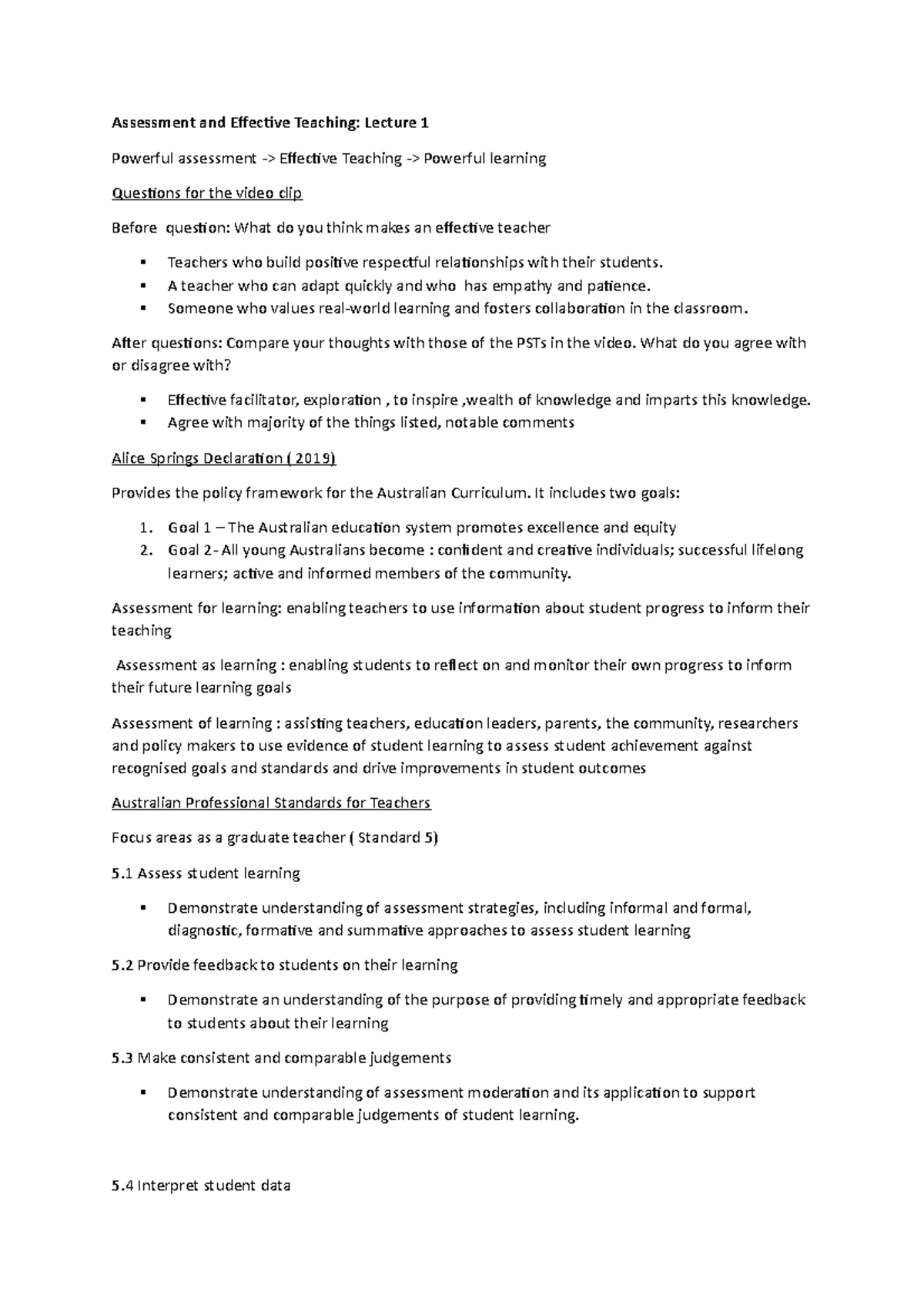 Lecture 1 - Assessment and Effective Teaching: Lecture 1 Powerful ...