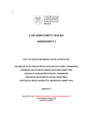 MAT263 Group Report - contoh assignment algebra - DIPLOMA IN MATHEMATICAL SCIENCES (CS143 ...