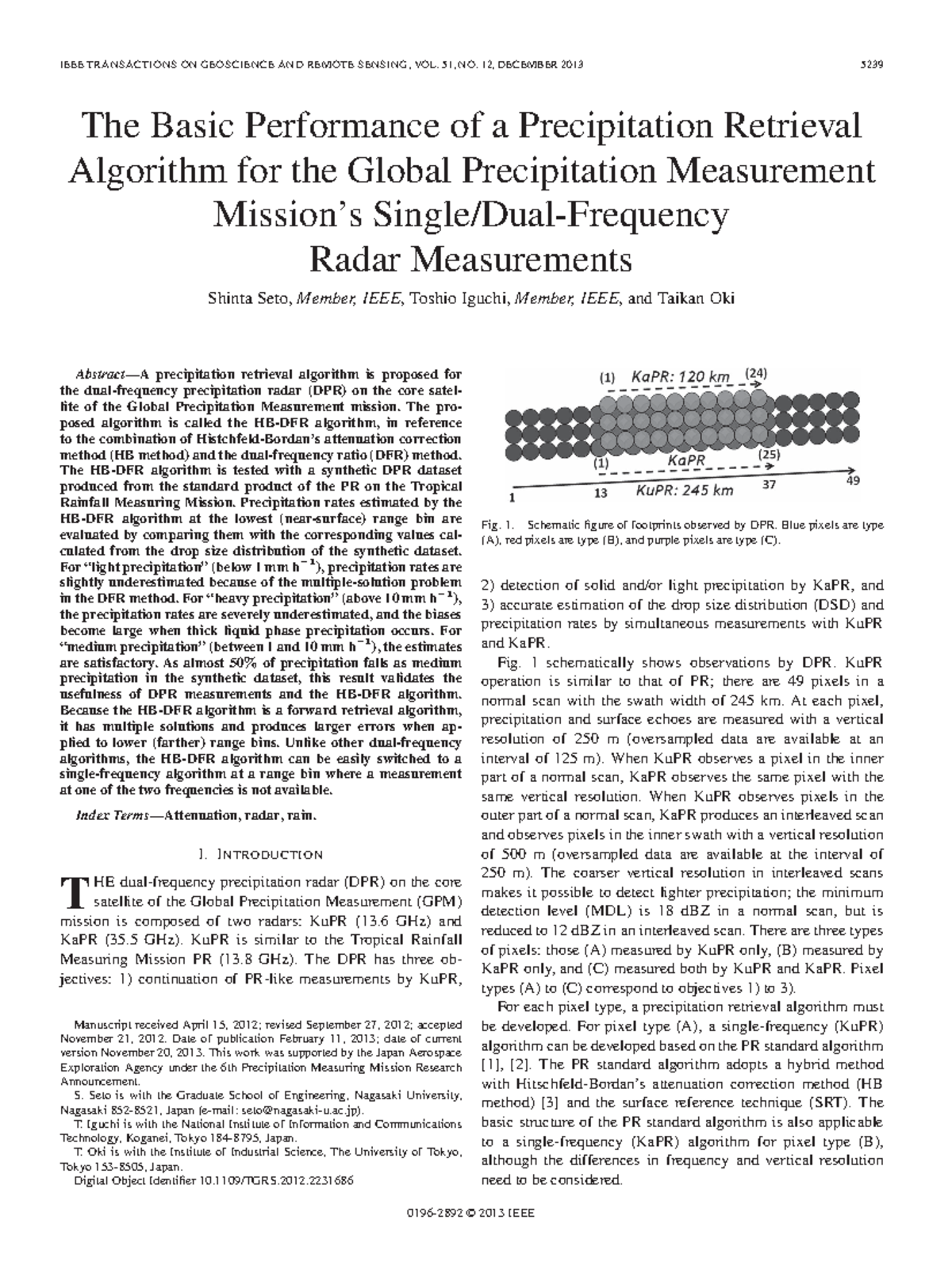 Basic Performance Of A Precipitation Retrieval Algorithm Ieee