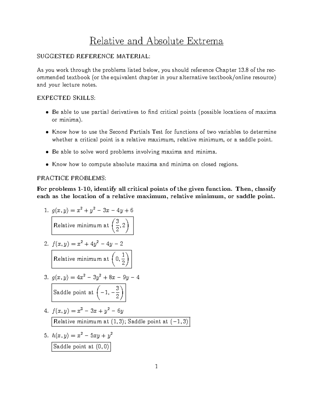Homework 13 - Relative and Absolute Extrema SUGGESTED REFERENCE ...