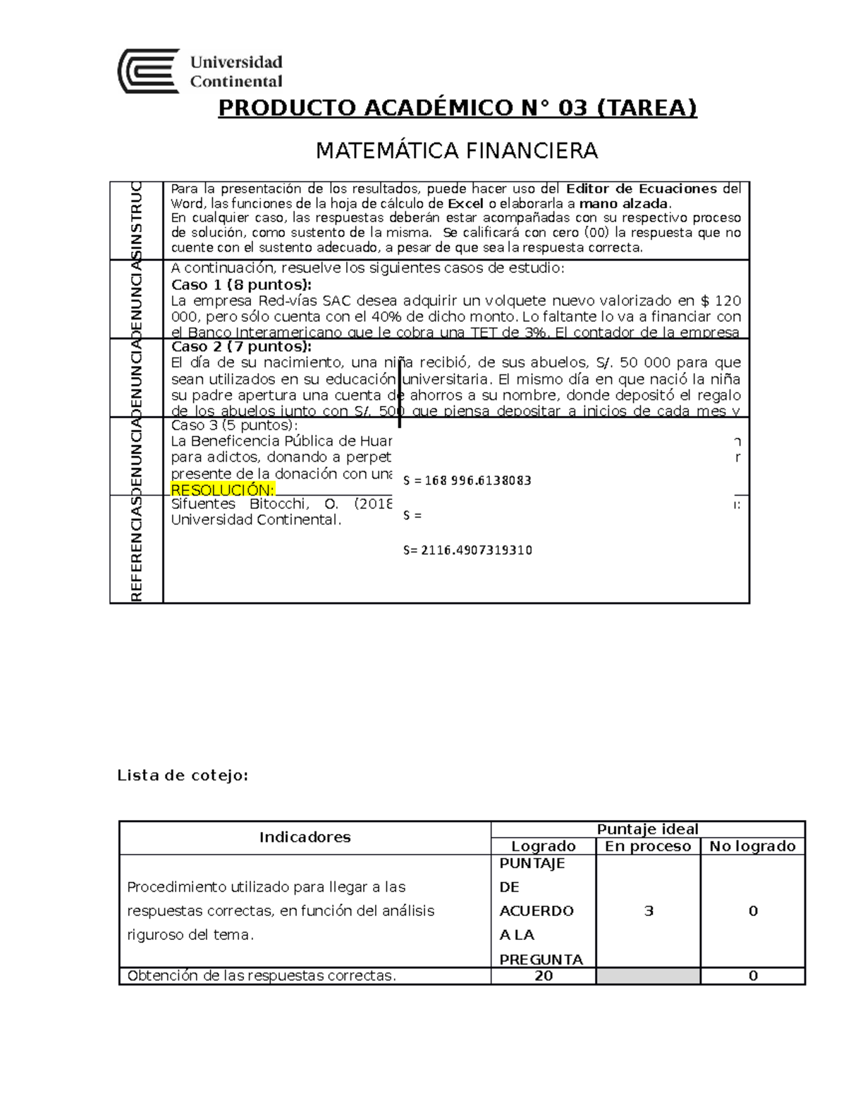 Producto Académico N° 03 - PRODUCTO ACADÉMICO N° 03 (TAREA) MATEMÁTICA FINANCIERA INSTRUC ES ...