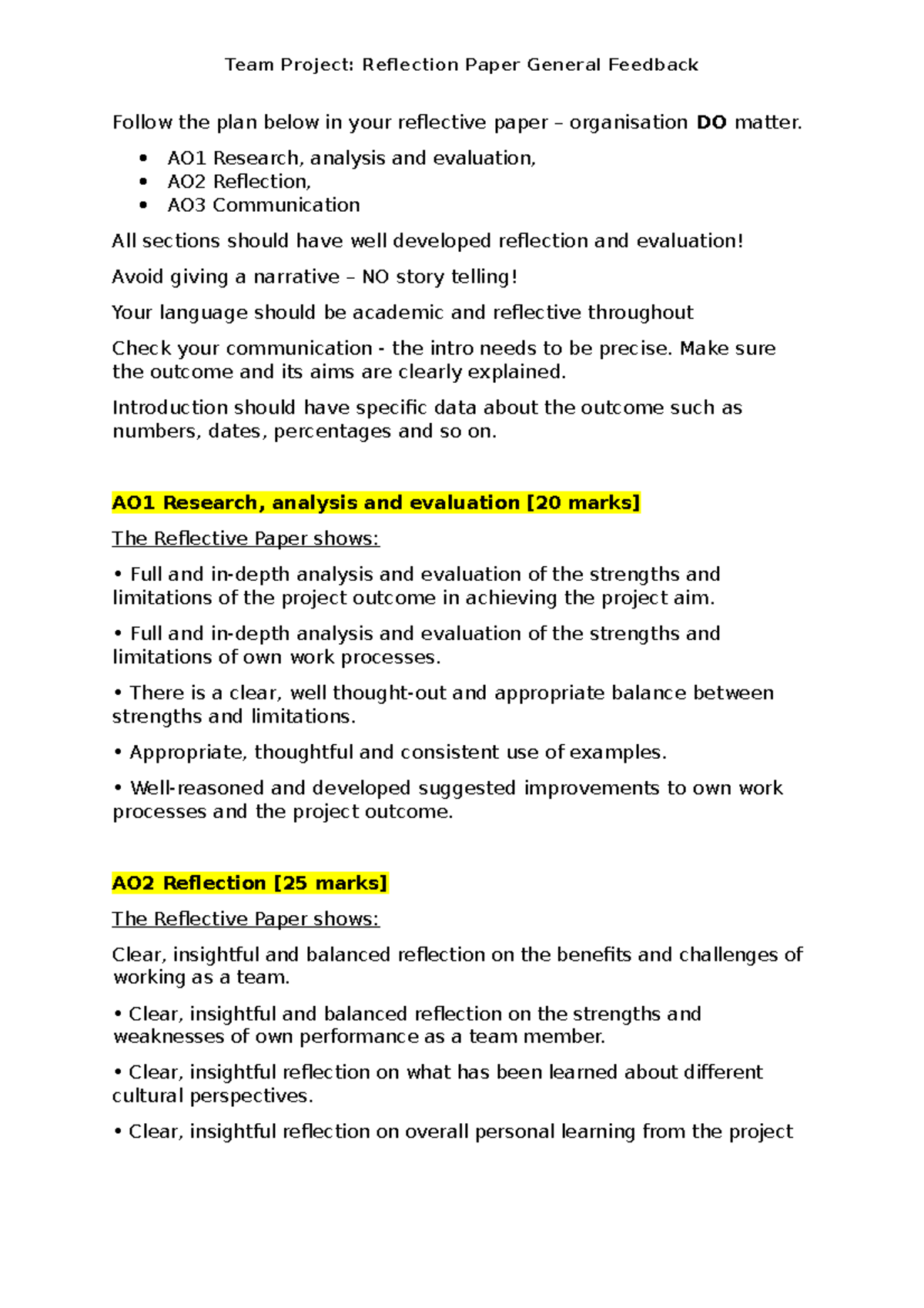 TP General Feedback - Team Project: Reflection Paper General Feedback ...