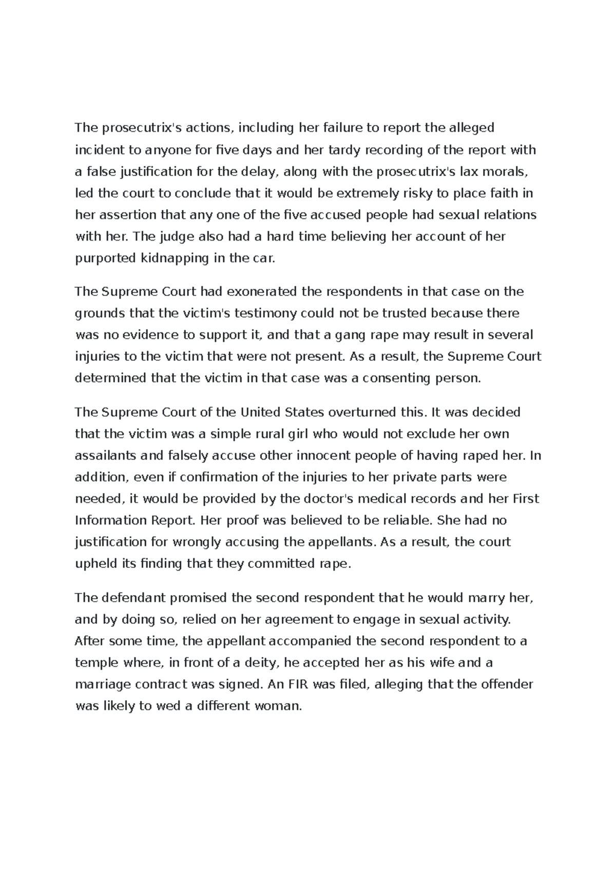 Criminal law 113 - The prosecutrix's actions, including her failure to ...