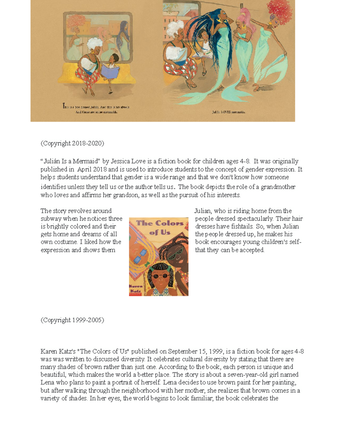 Booklist - This was homework which was given by Mrs. Susan Johnson ...