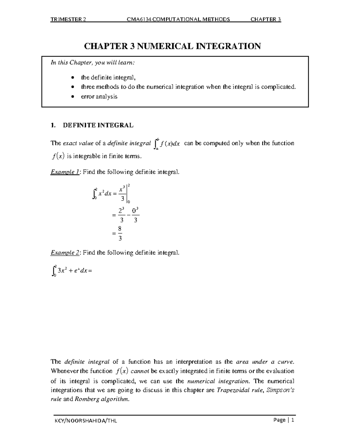 Chapter 3 Numerical Integration T2 1718 - ####### CHAPTER 3 NUMERICAL INTEGRATION In this ...