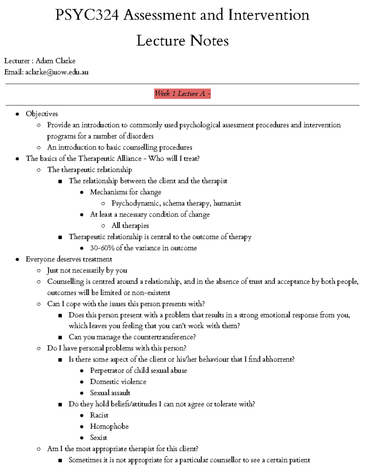 324 12wk Complete Lecture Series - PSYC324 Assessment and Intervention ...
