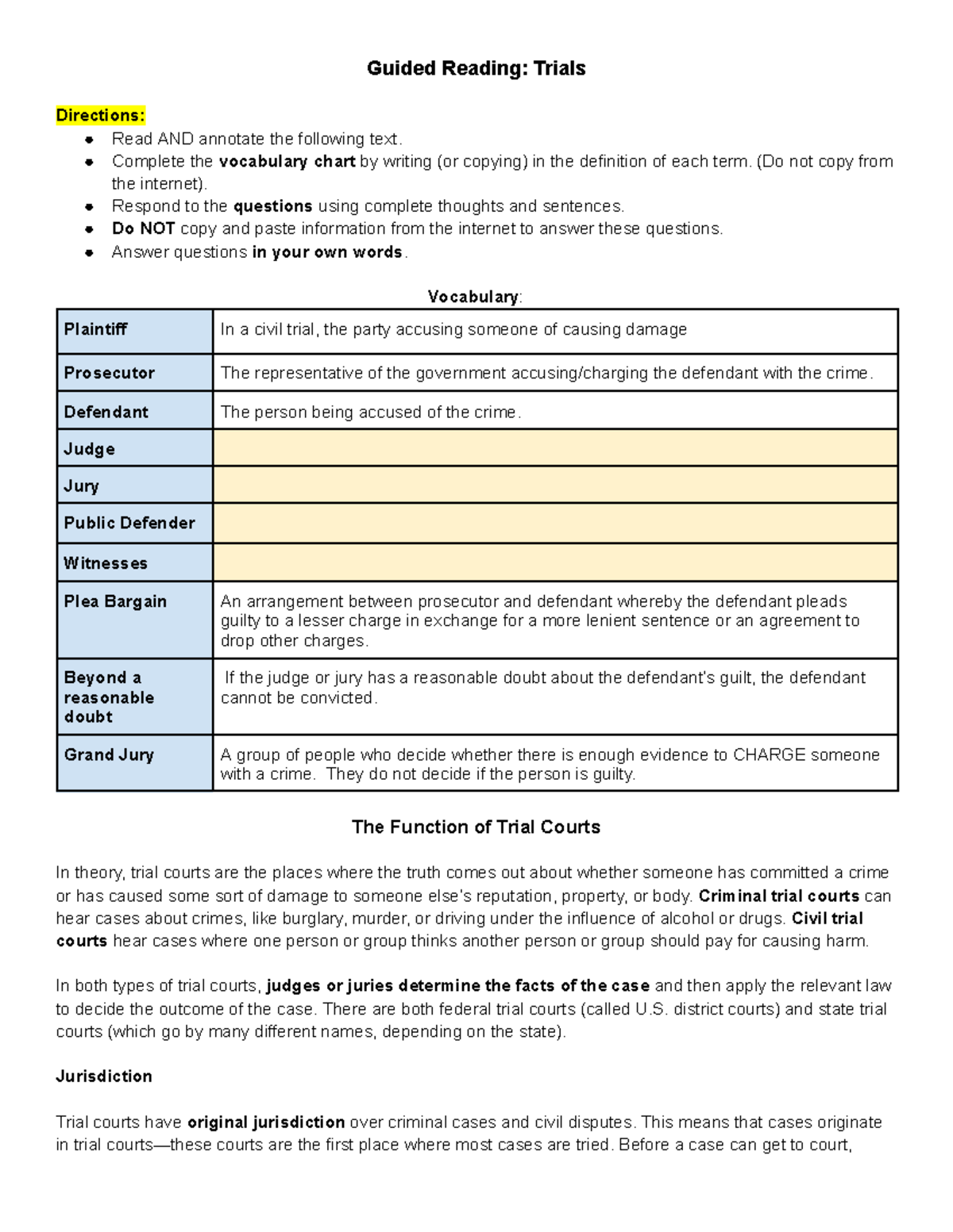 Guided Reading Trials - Guided Reading: Trials Directions: Read AND ...