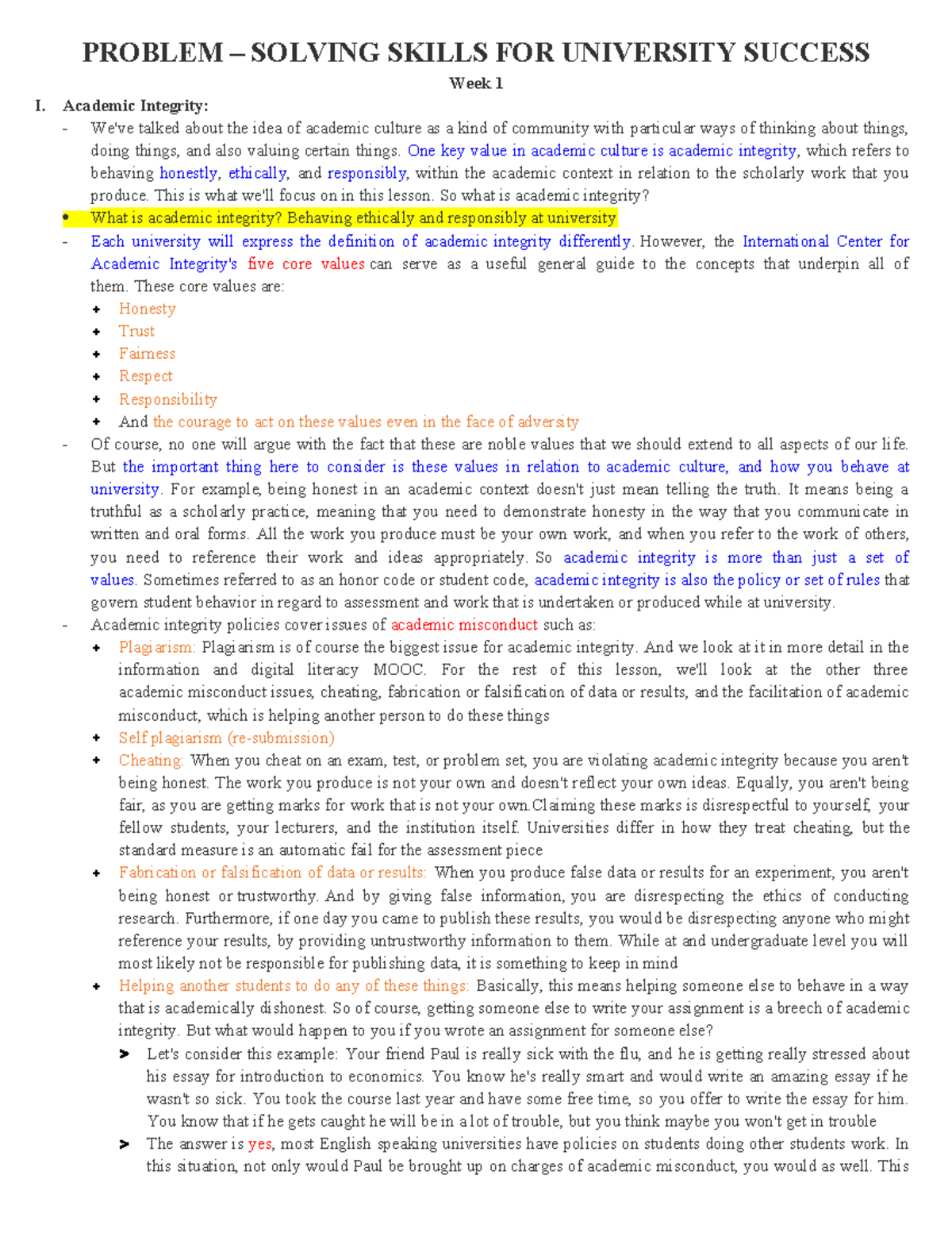 1.4 Academic Integrity - PROBLEM – SOLVING SKILLS FOR UNIVERSITY ...