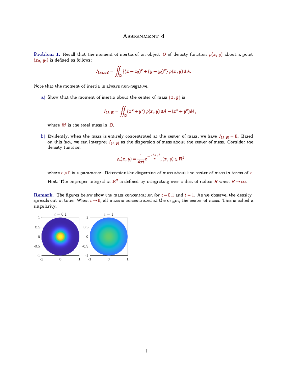 MATH209-Assignment 4 - no solutions on it sadly - Assignment 4 Problem 1. Recall that the moment ...