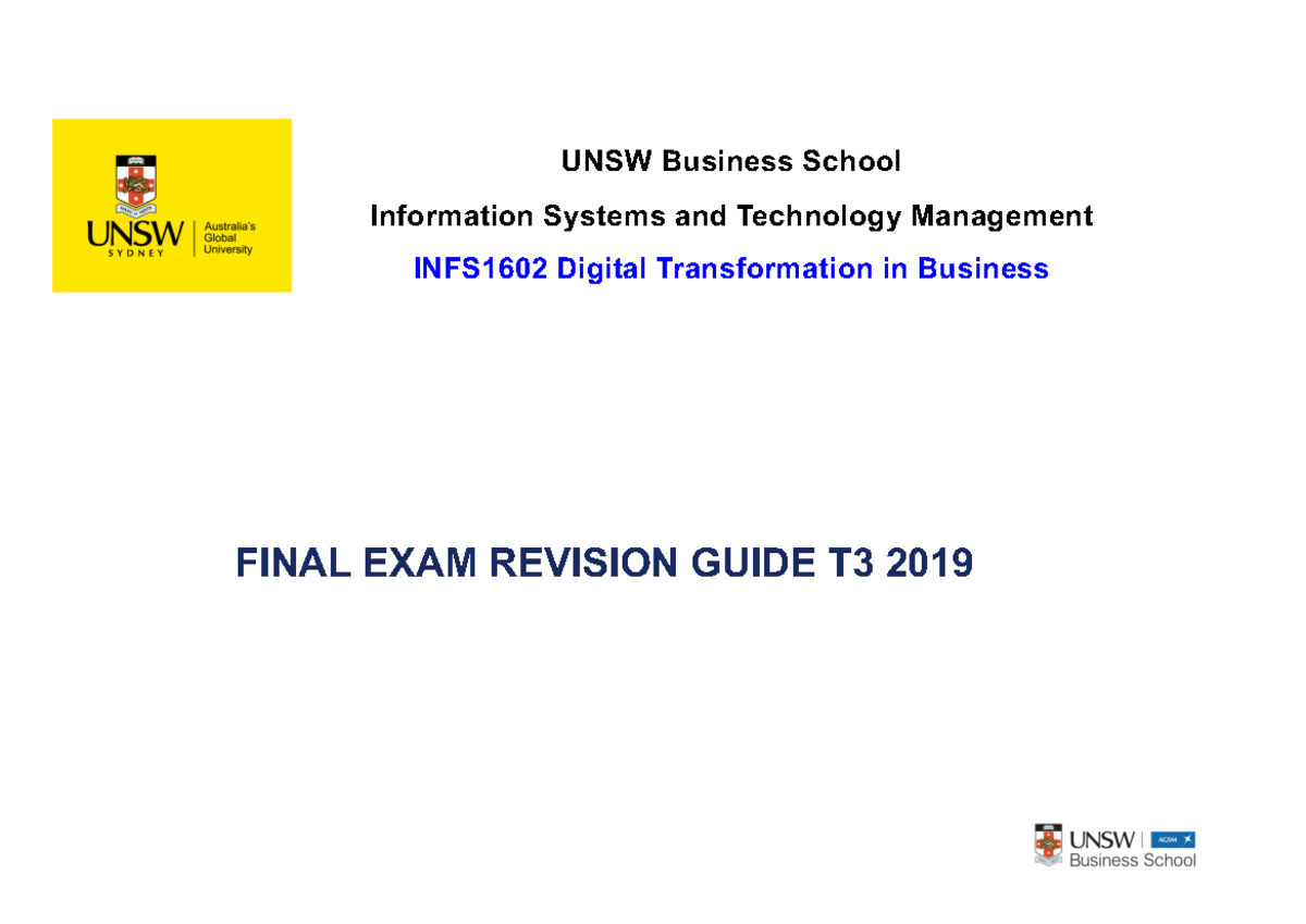 T3 2019 final exam revision - UNSW Business School Information Systems ...