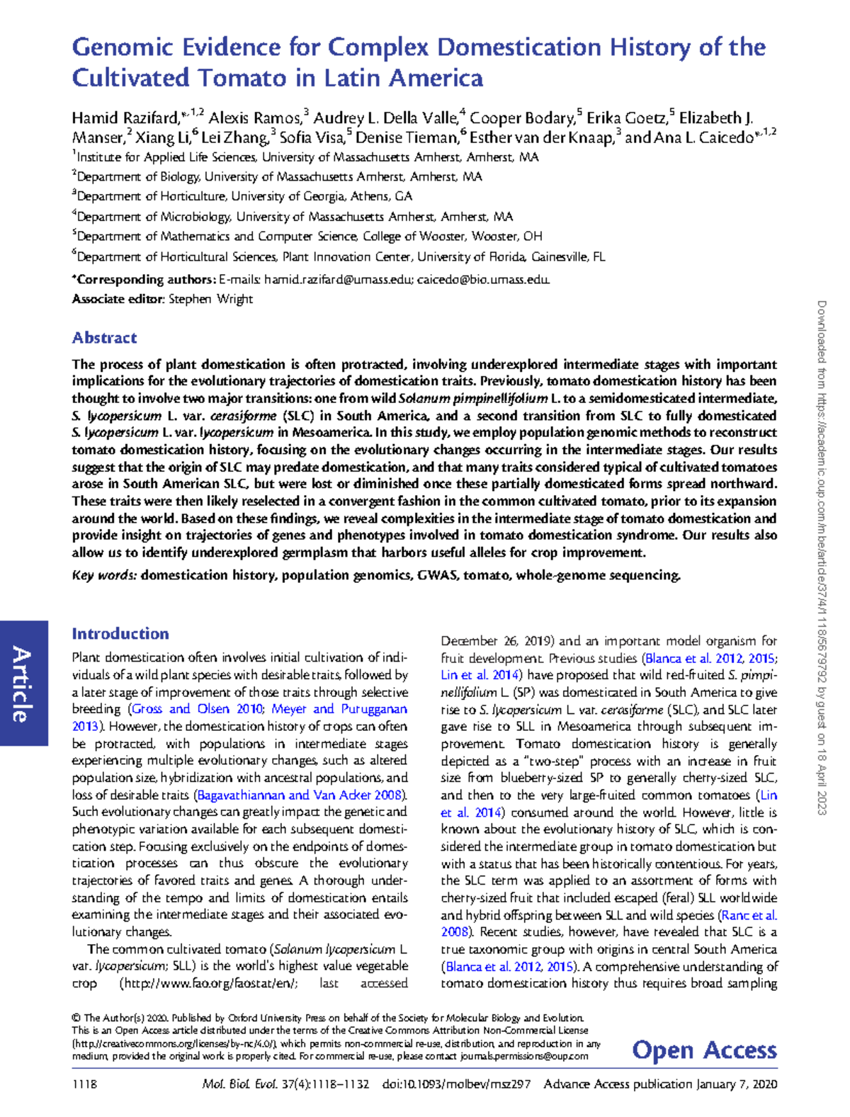 Rassifad et al 2020 Tomato complex domestication - Genomic Evidence for ...