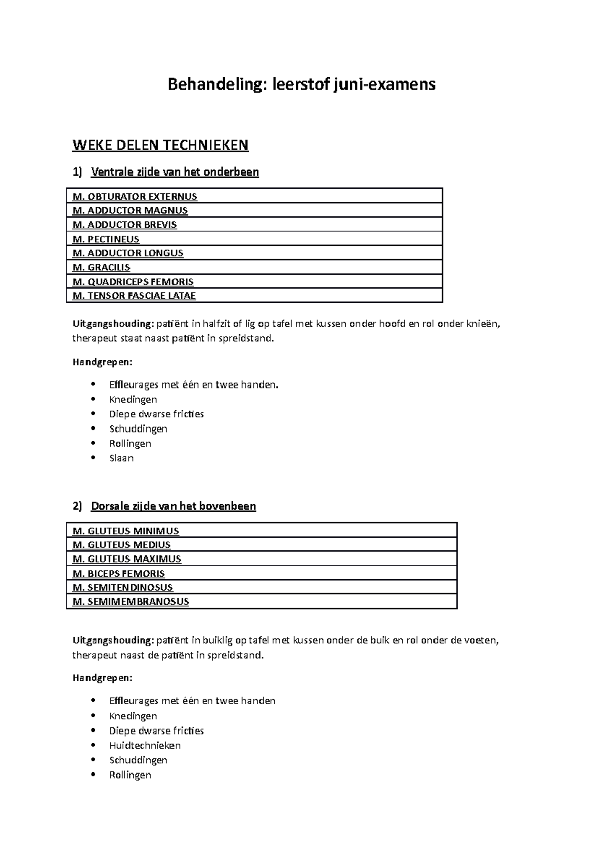 Leerstof behandeling basiskinesitherapie 2 - Behandeling: leerstof juni-examens WEKE DELEN - Studocu