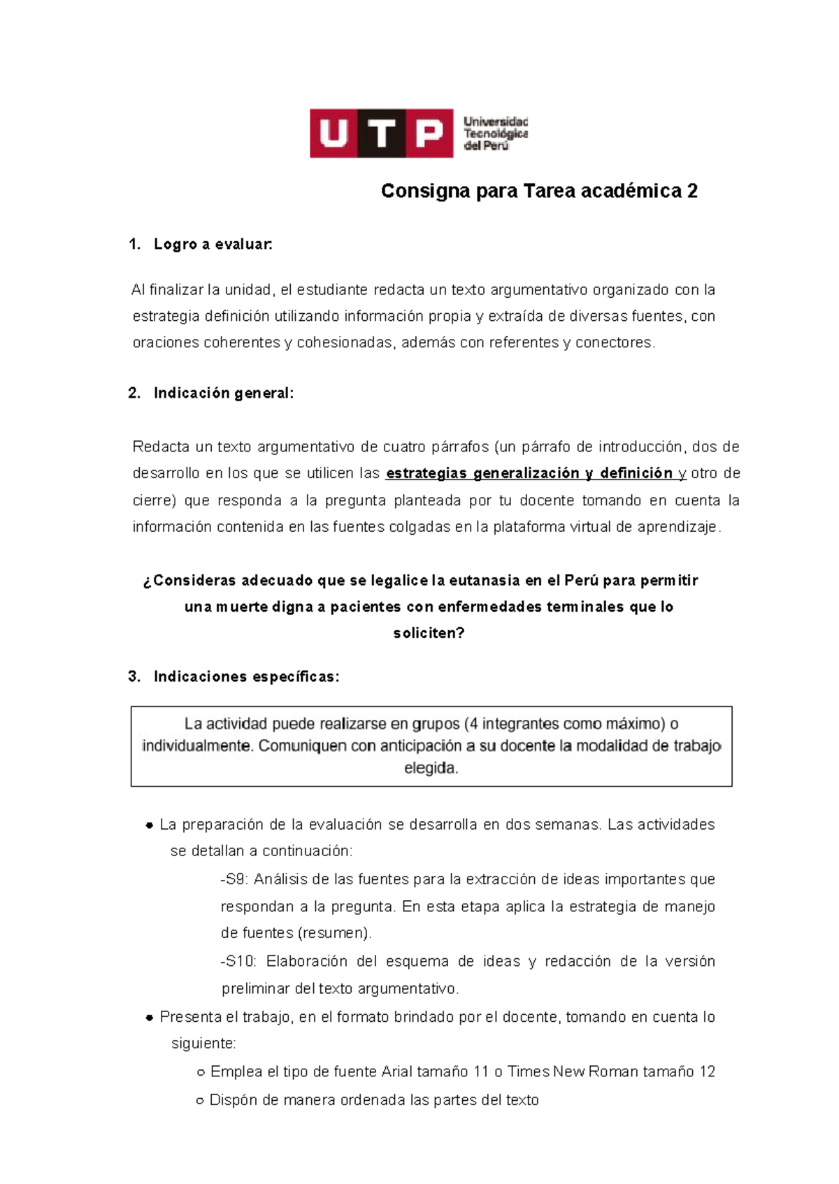 Semana 11 Version Final TA2 - Consigna para Tarea académica 2 1. Logro a evaluar: Al finalizar ...