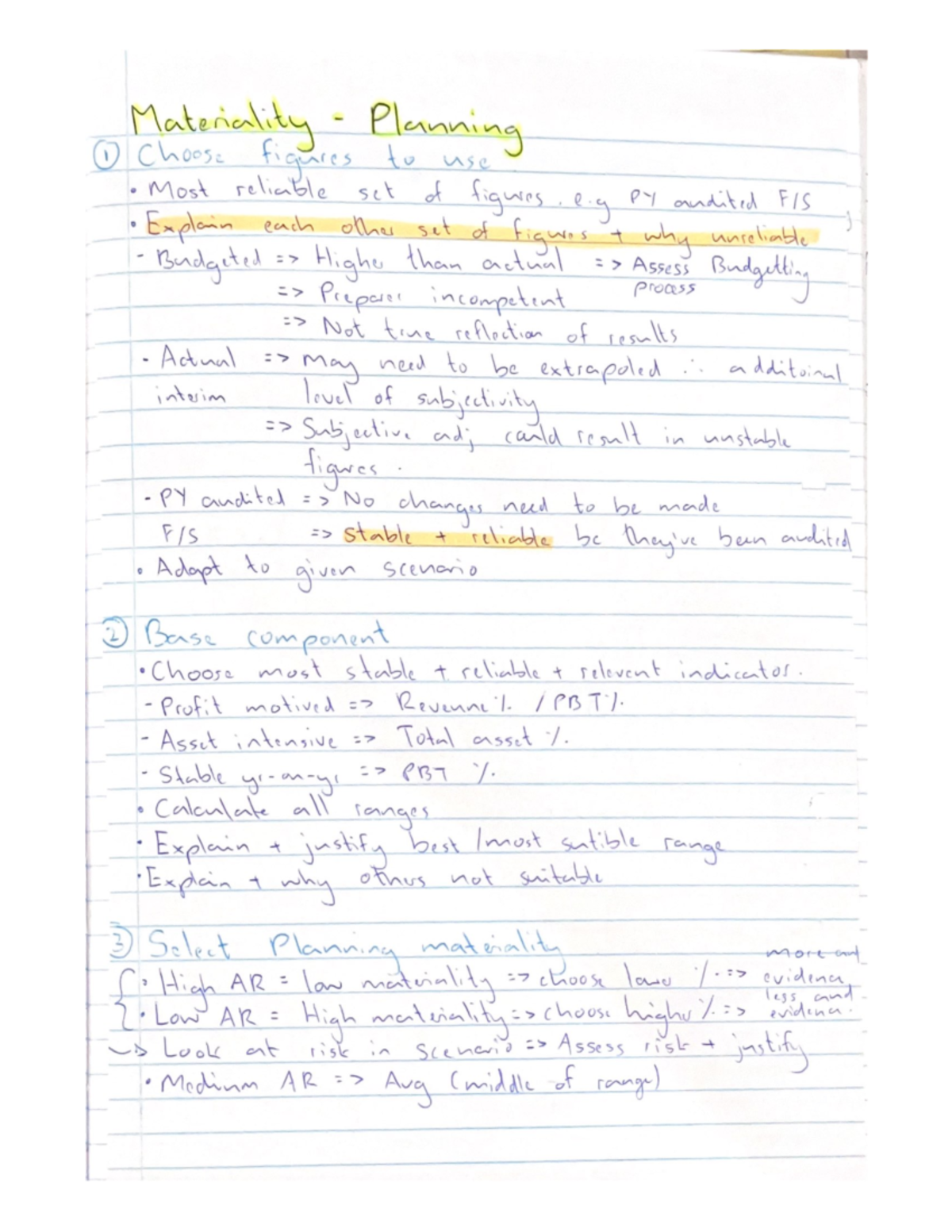 Acct322 Materiality Planning - Materiality Planning I Choose figures to ...