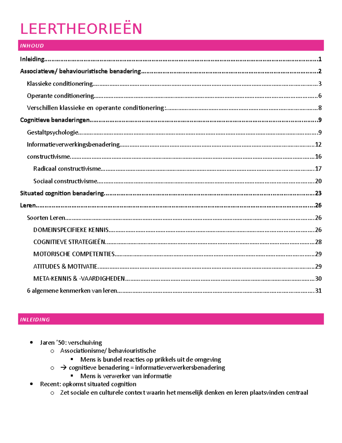 L&M: Leertheorieën - samenvatting op basis van filmpjes en teksten ...