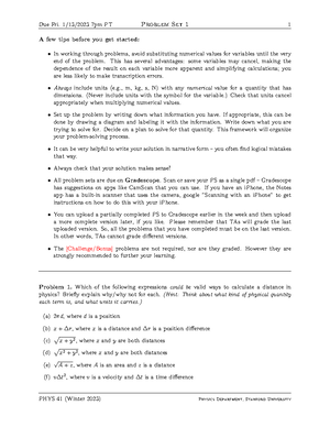 PSET 2 Solutions - A few tips before you get started: In working through problems, avoid - Studocu