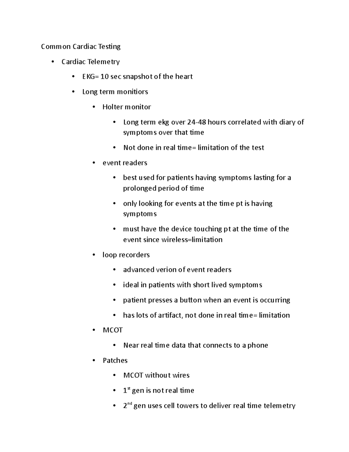 Unit2Lecture 15Cardiac Testing - Common Cardiac Testing Cardiac ...