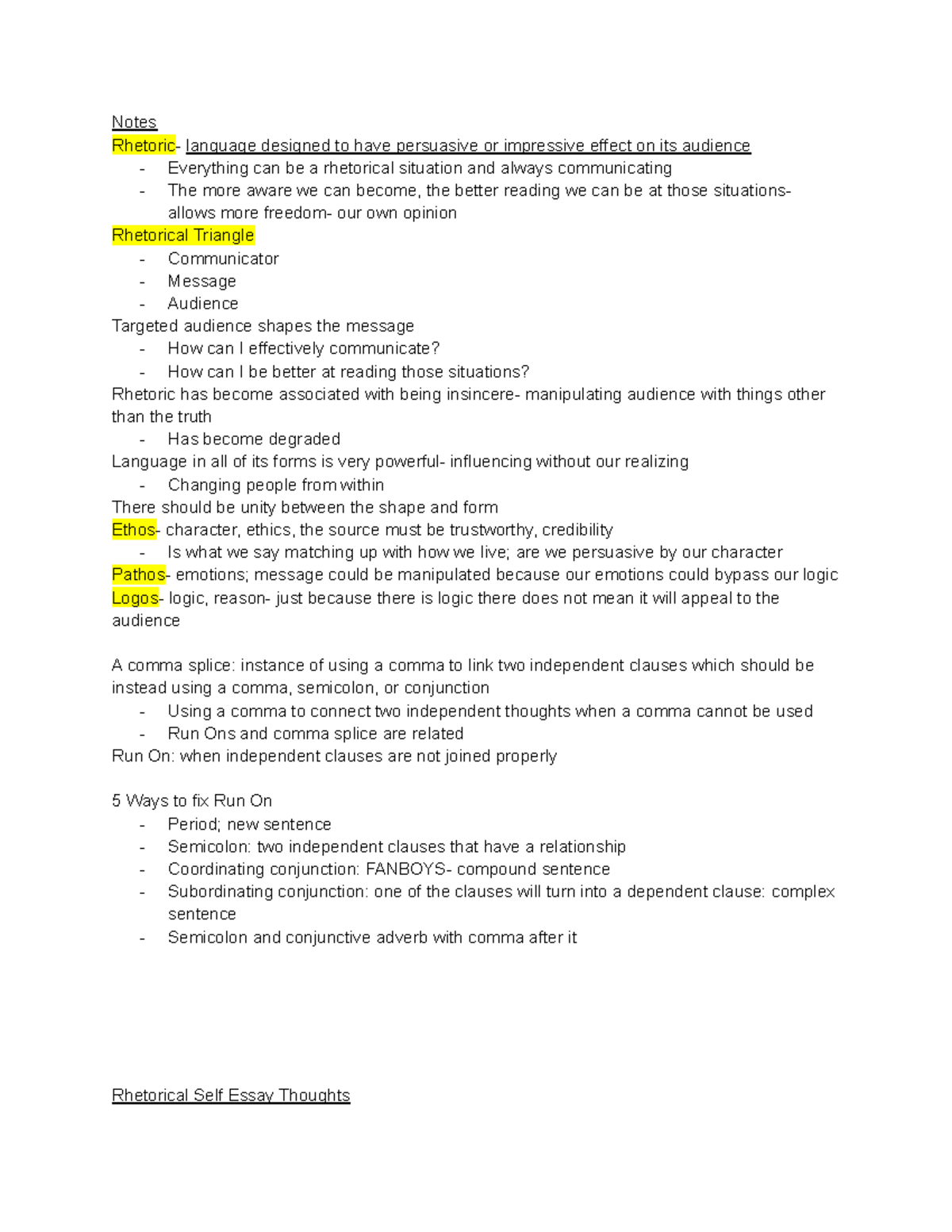 English Small Group Notes - Notes Rhetoric- language designed to have ...