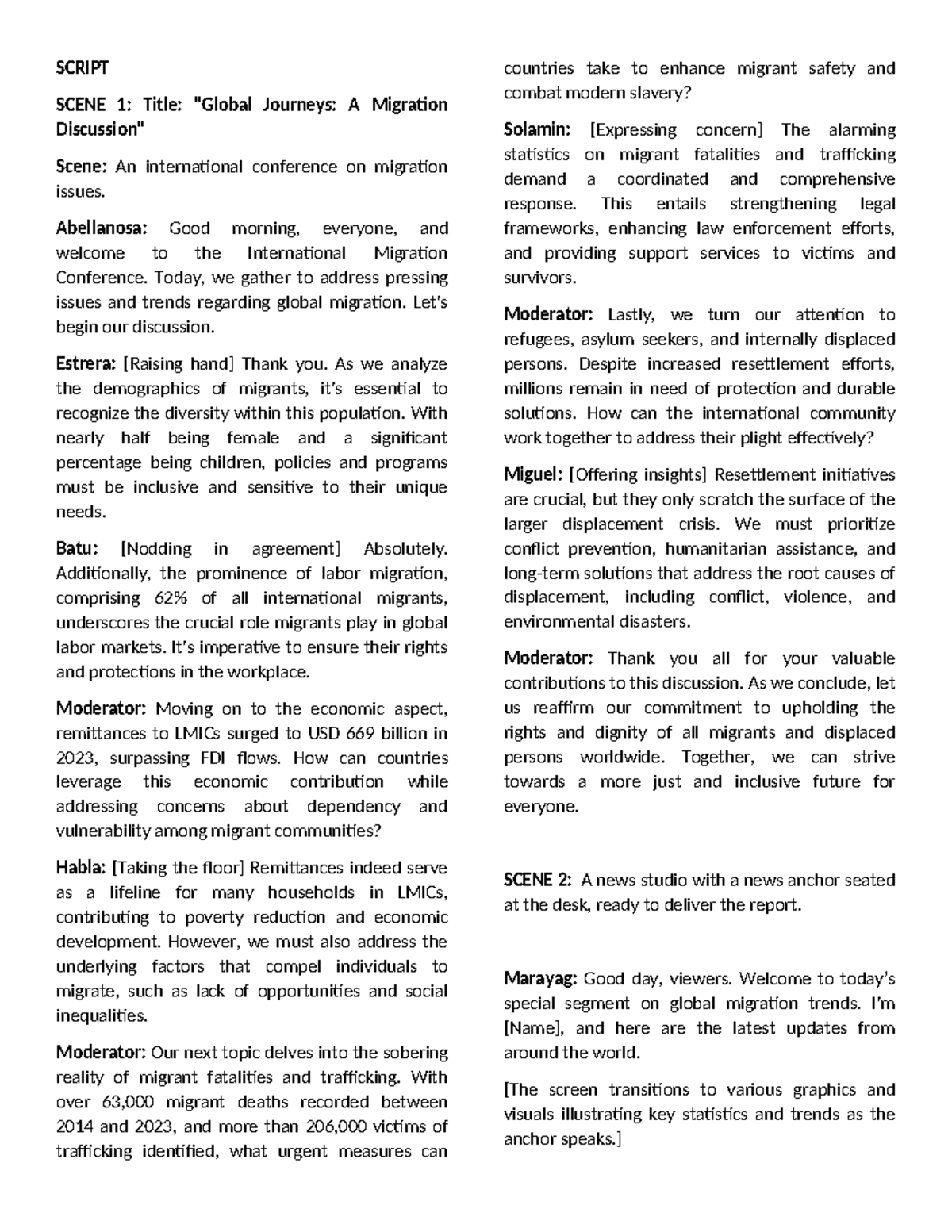 Script 4 GEC 3 Contemp Roleplay - SCRIPT SCENE 1: Title: "Global Journeys: A Migration - Studocu