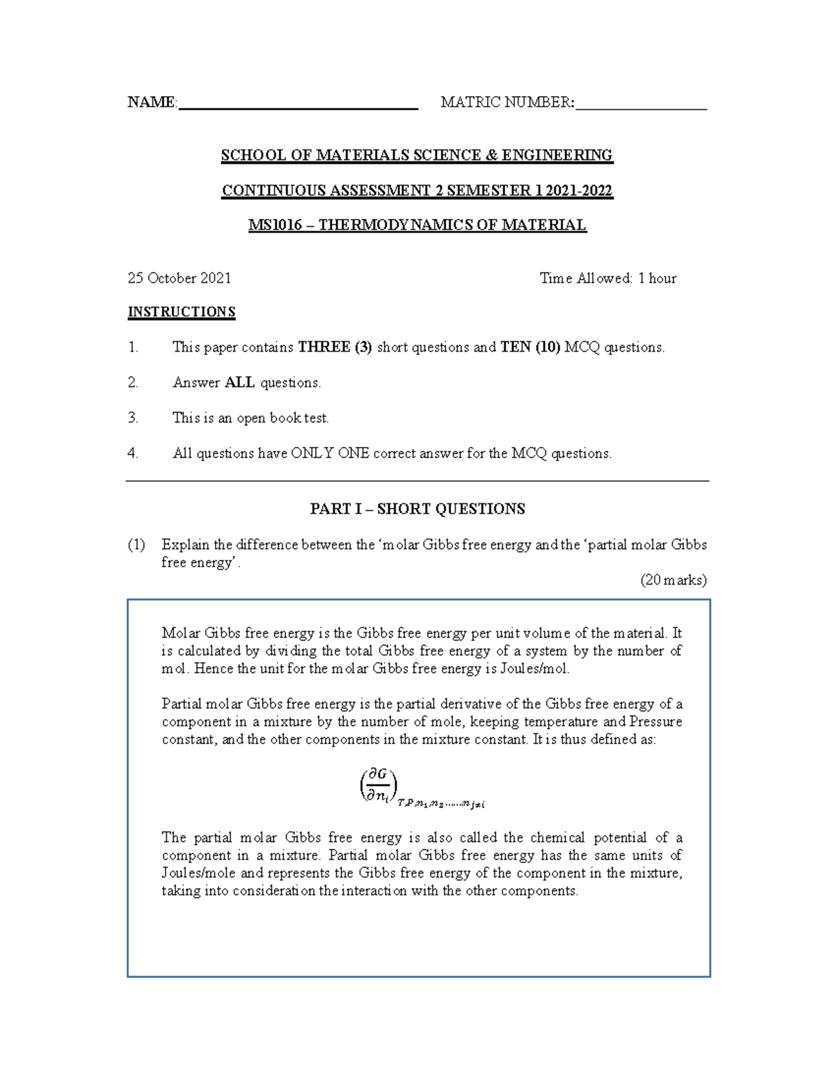 MS1016 CA2 Solution - NAME:_______________________________ MATRIC NUMBER ...
