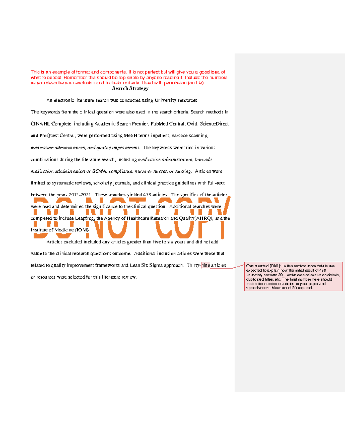 Search Strategy example - This is an example of format and components ...