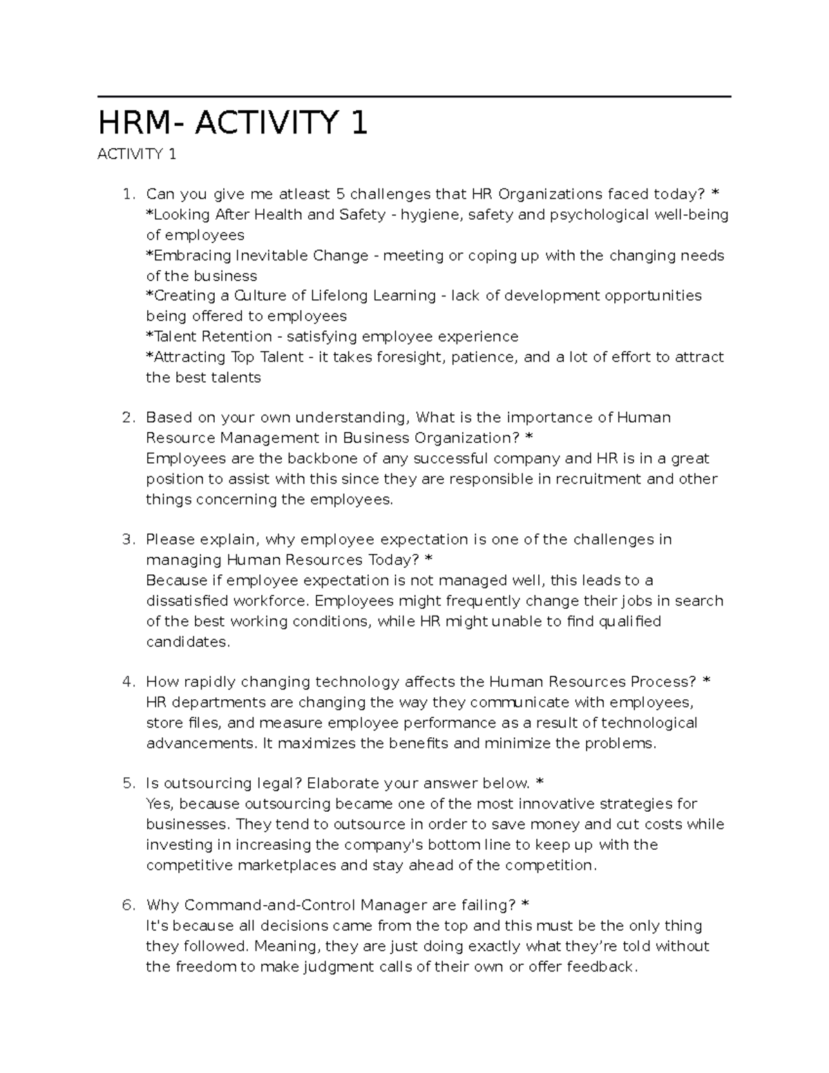 HRM- Activity-1 LECTURE - BS in Accounting Information Systems - Studocu