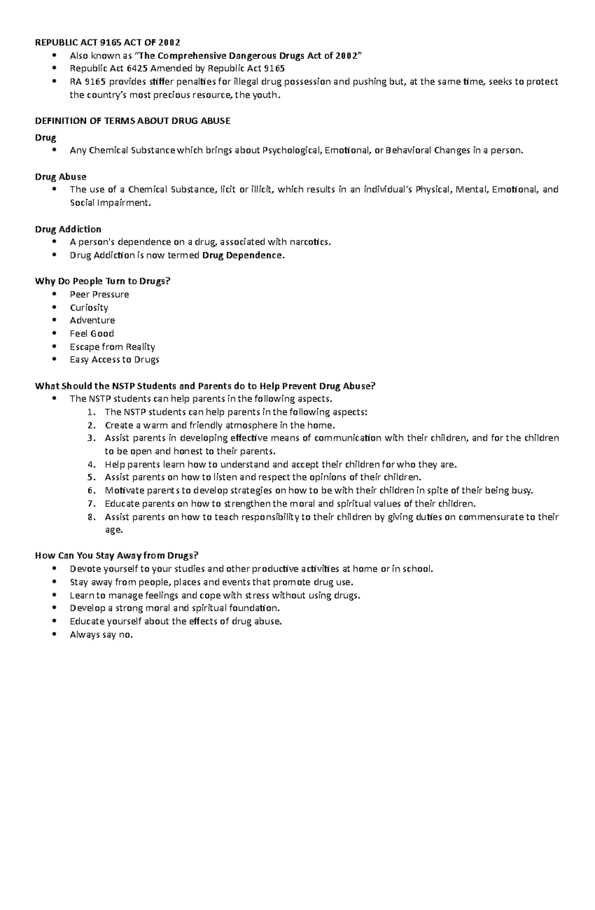 Republic ACT 9165 ACT OF 2002 REPUBLIC ACT 9165 ACT OF 2002 Also