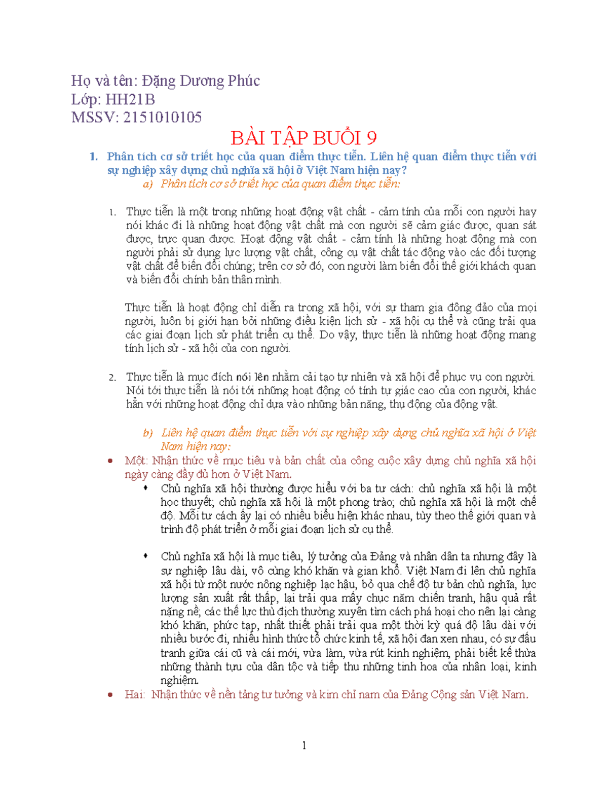FILE 20211211 215503 bài tập buổi 9 triết học - 1 Họ và tên: Đặng Dương ...