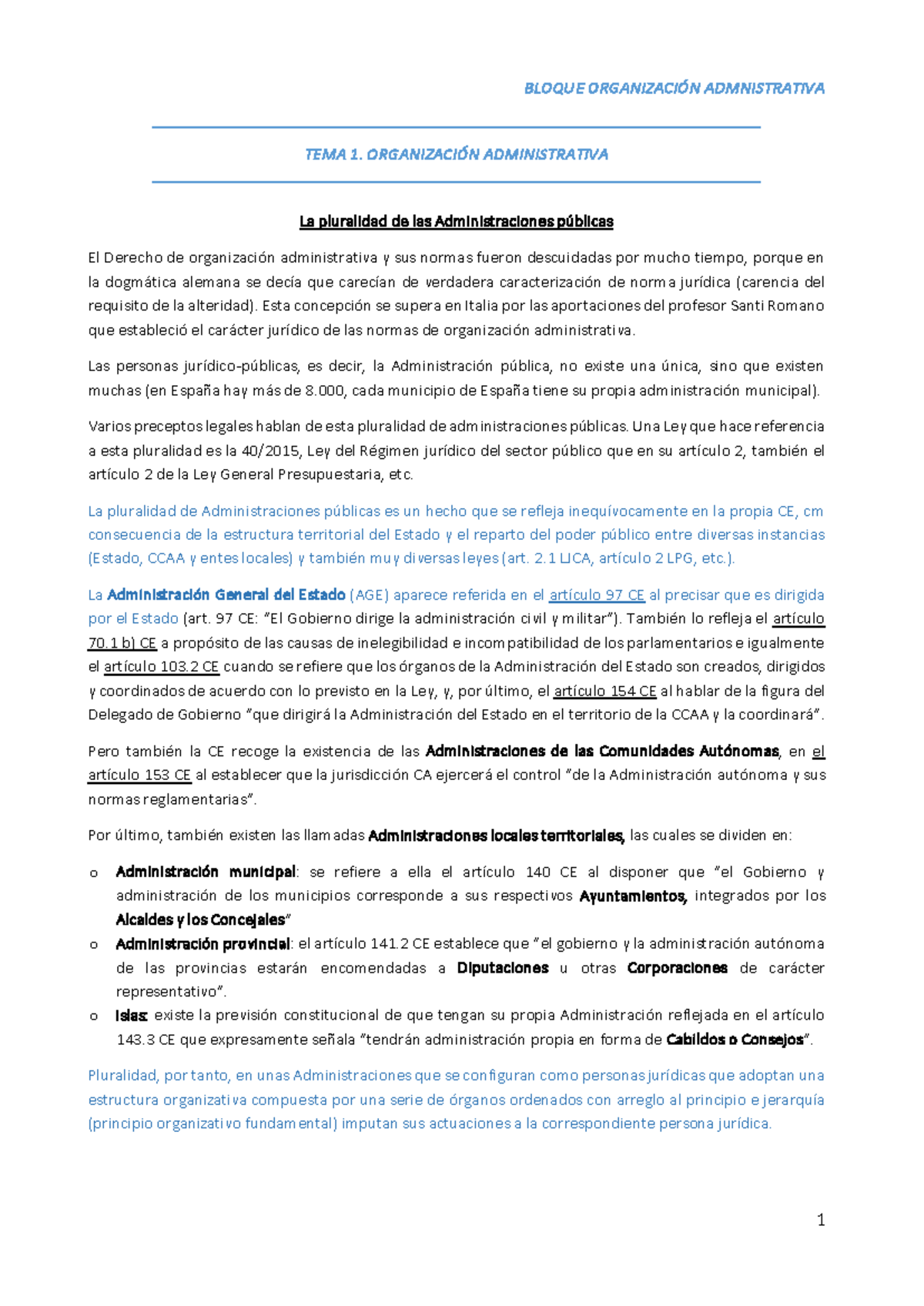 Admi II - BLOQUE ORGANIZACIÓN ADMNISTRATIVA TEMA 1. ORGANIZACIÓN ...