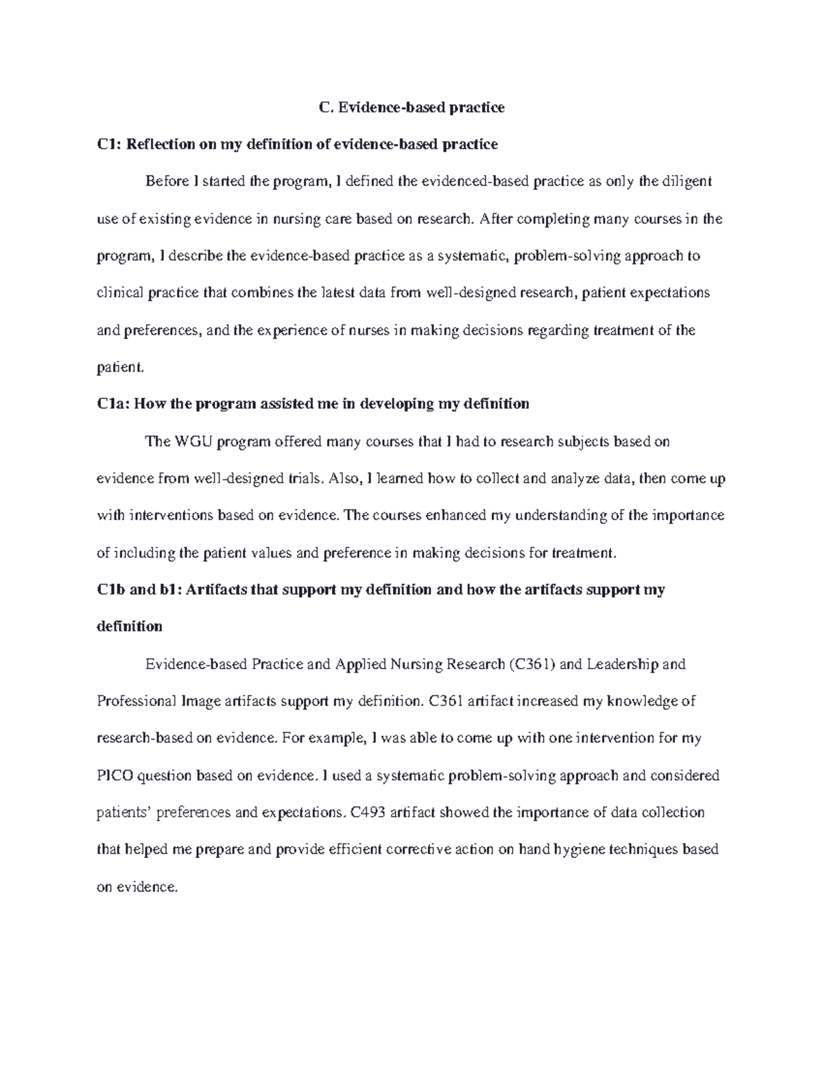 C. Evidence-based practice - C. Evidence-based practice C1: Reflection ...