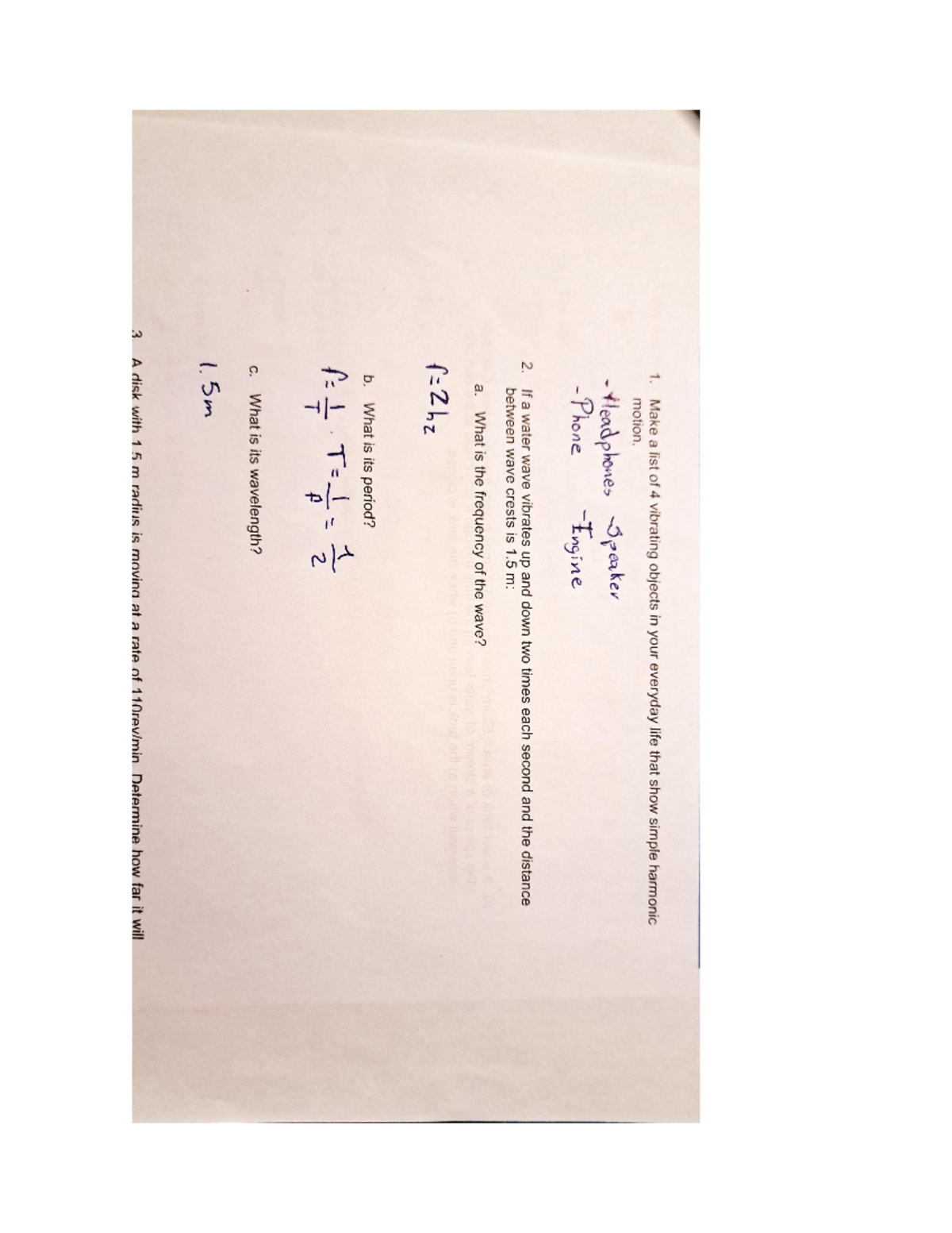 Workbook 3 - 1. Make a list of 4 vibrating objects in your everyday ...