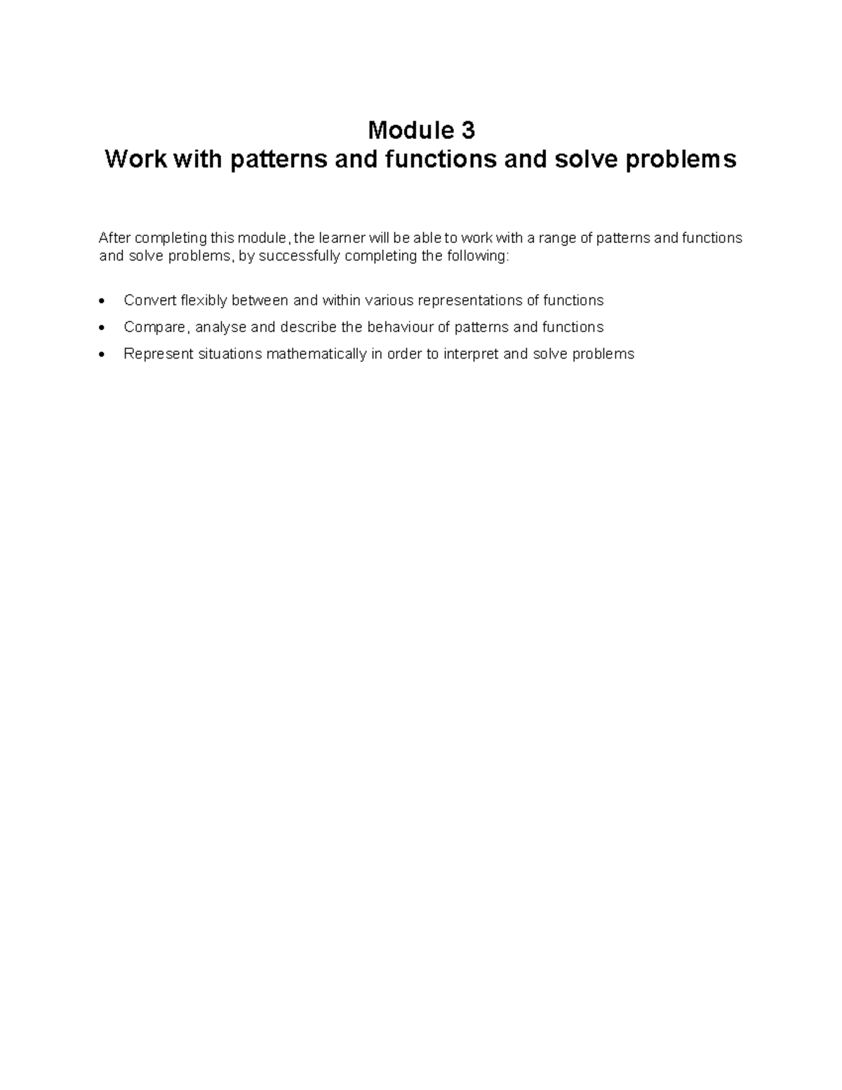 Work with patterns and functions and solve problems - 'If education ...