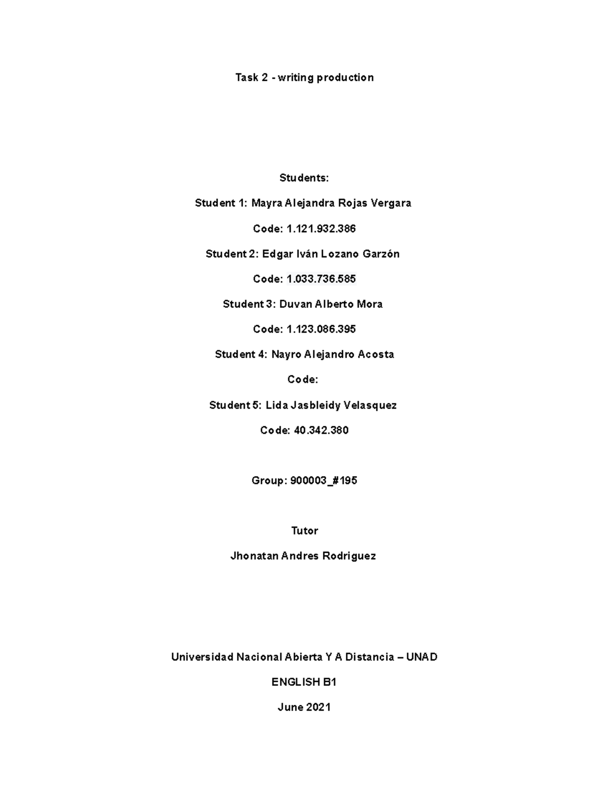 English B1 Task 2 Template 2 - Task 2 - writing production Students ...