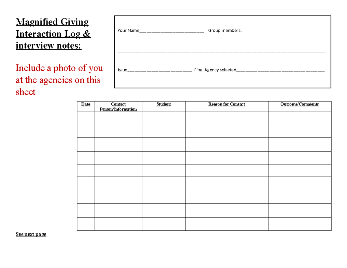 Mag Gvg-Interaction Log and Interview Sheet - Magnified Giving ...
